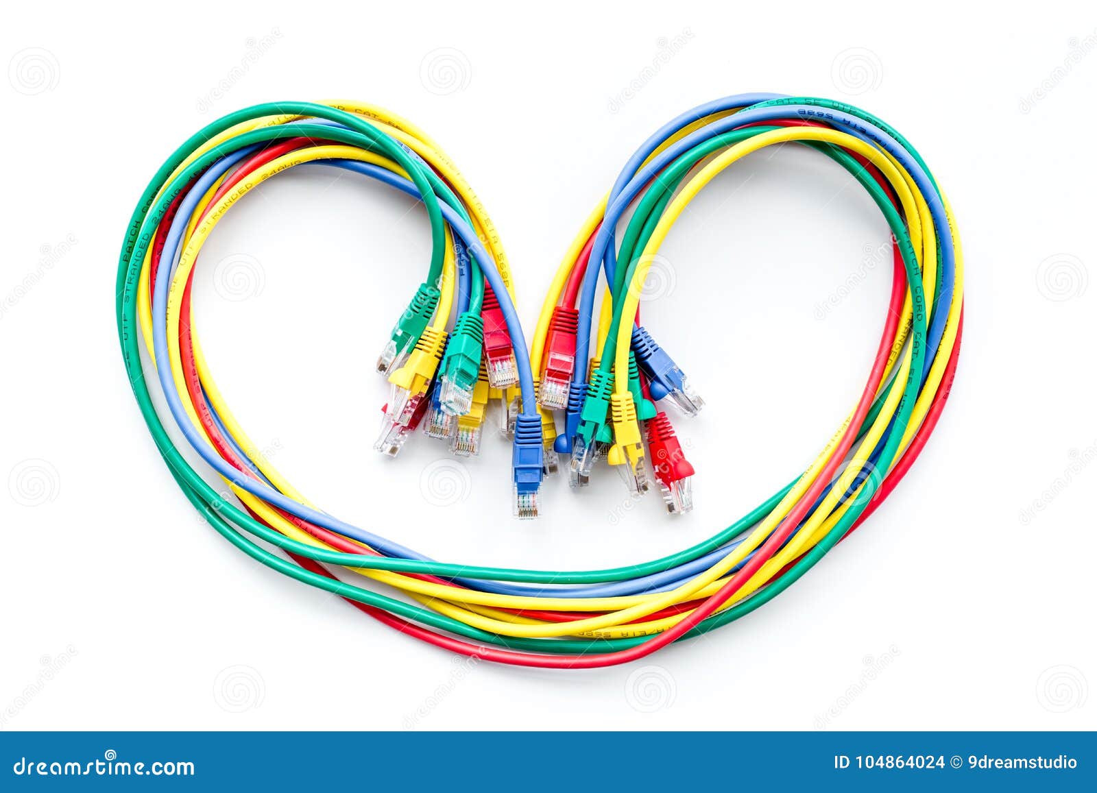 Network Cables for Computer in Shape of Heart on White Background Top ...