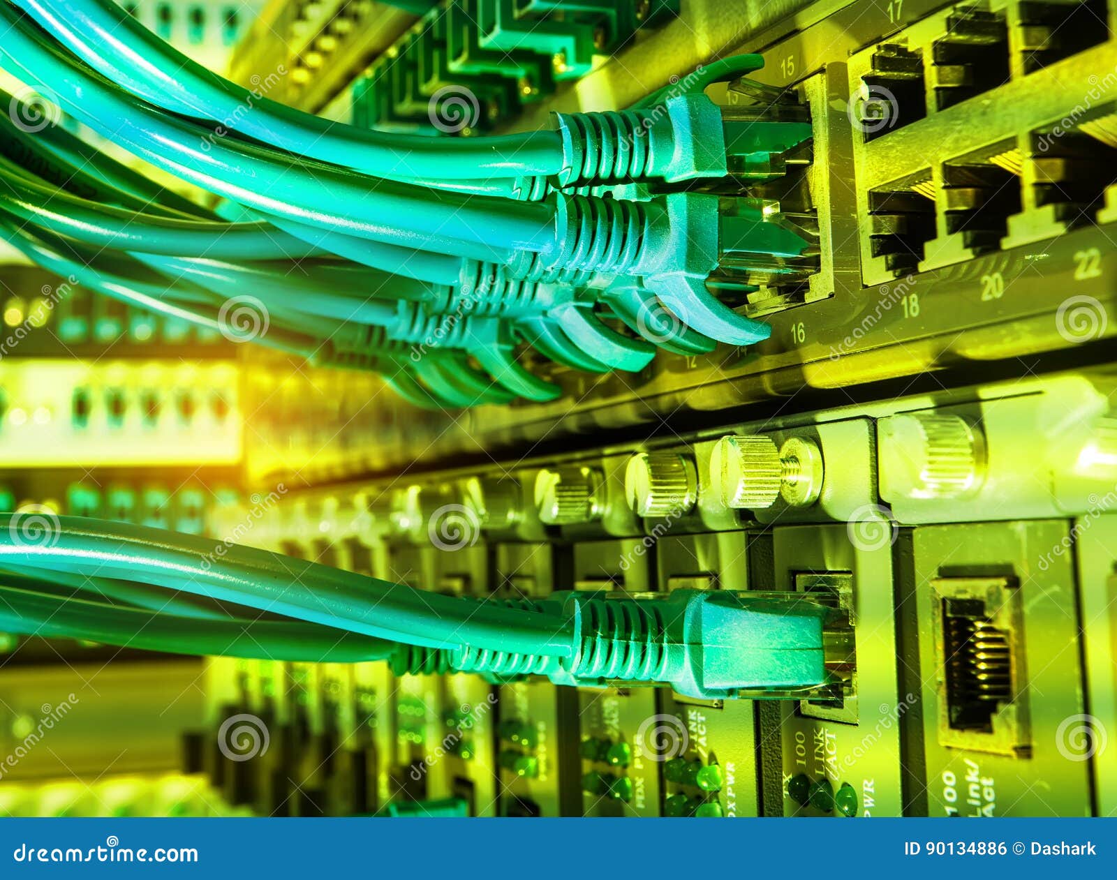 Network Cables Connected To Switch. Stock Photo - Image of information ...