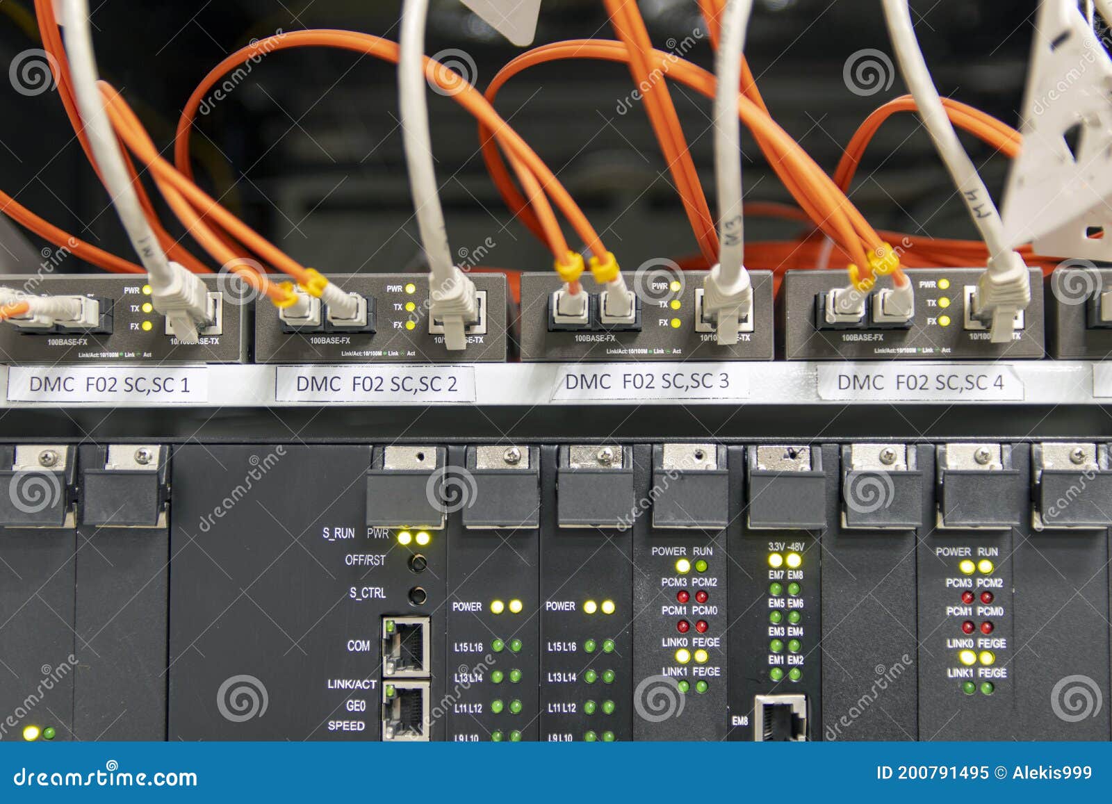 Cables in Connectors Fiber Optic Cables Connected To the Data Center ...