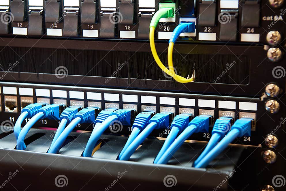 Cables and Connectors in Switch on Rack Stock Photo - Image of connect ...