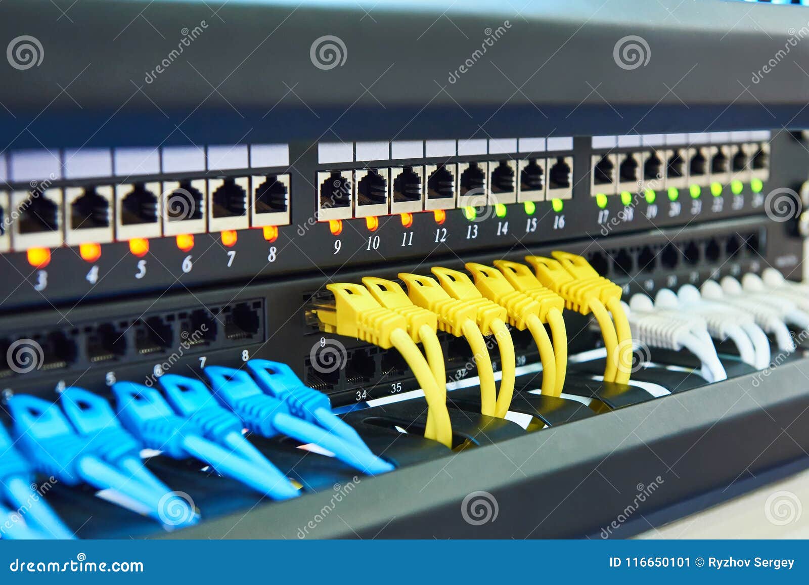 Cables and Connectors in Switch on Rack Stock Image - Image of fiber ...