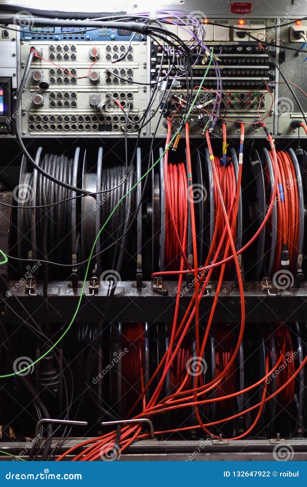 Cables and Control Panel of a Television Broadcast Truck Stock Photo ...