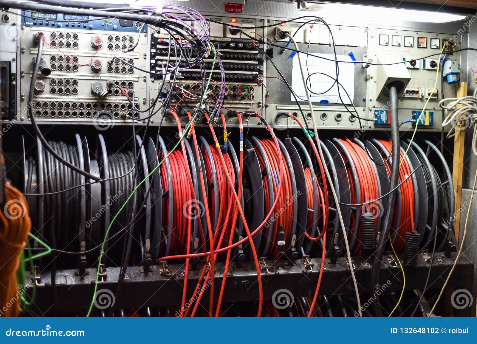 Cables and Control Panel of a Television Broadcast Truck Stock Photo ...