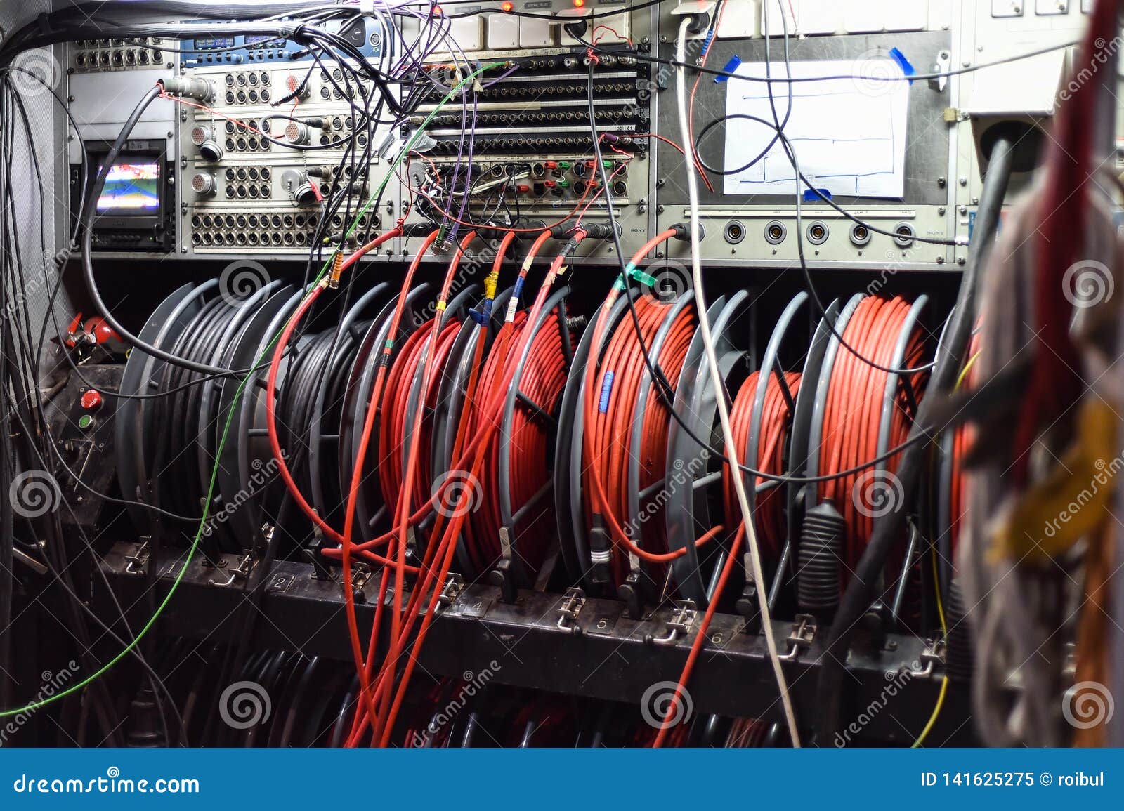Cables and Control Panel of a Television Broadcast Truck Stock Image ...
