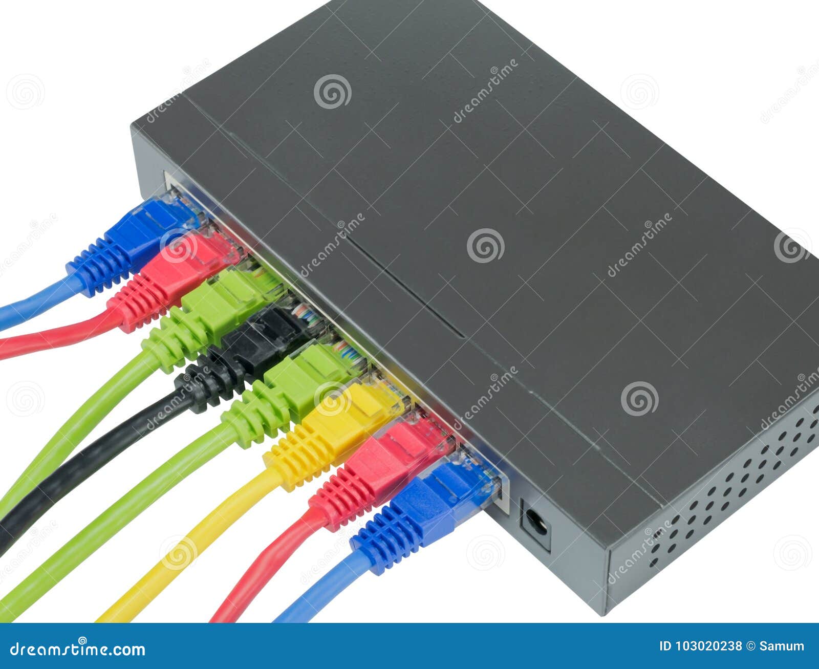 Cables De La Red Conectados Con El Router Foto de archivo - Imagen de ...