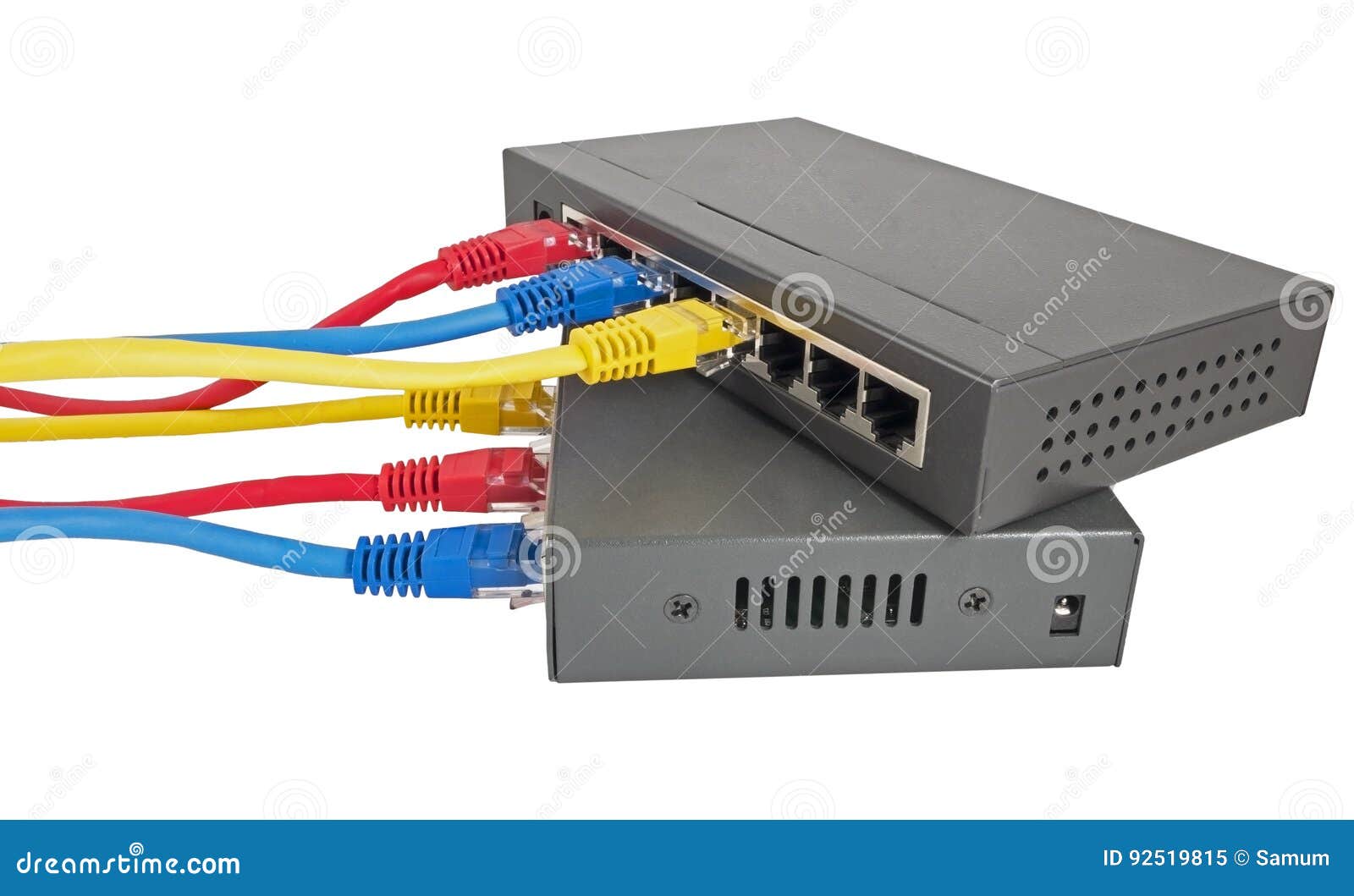 Cables De La Red Conectados Con El Router Imagen de archivo - Imagen de ...