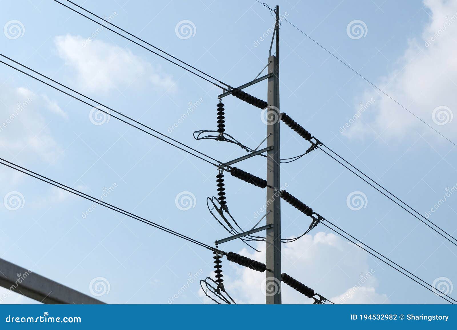 Cables on an electric mast stock photo. Image of structure - 194532982