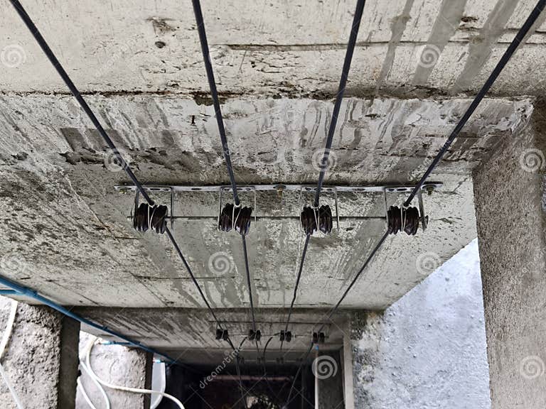 Cables in an Elevator Shaft at a New Building Construction Site Stock ...