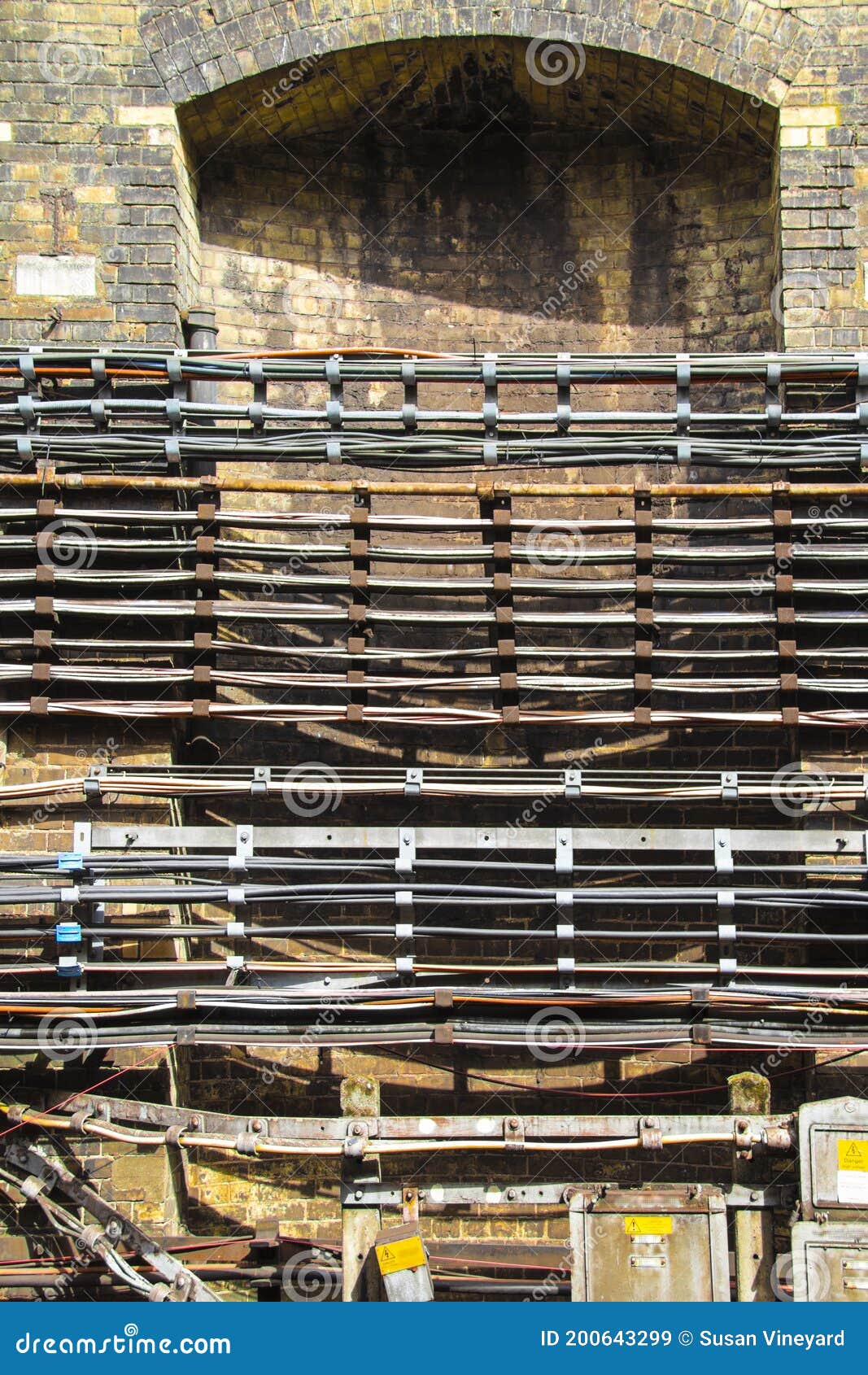 Cables Fastened With White Ties On The Cable Ladder. Black, Gray ...