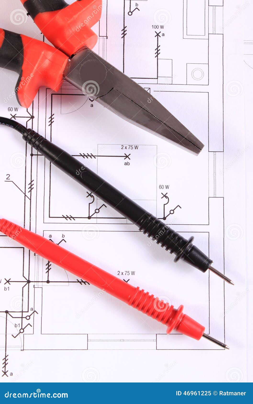 Cables of Multimeter and Work Tool on Construction Drawing Stock Image ...