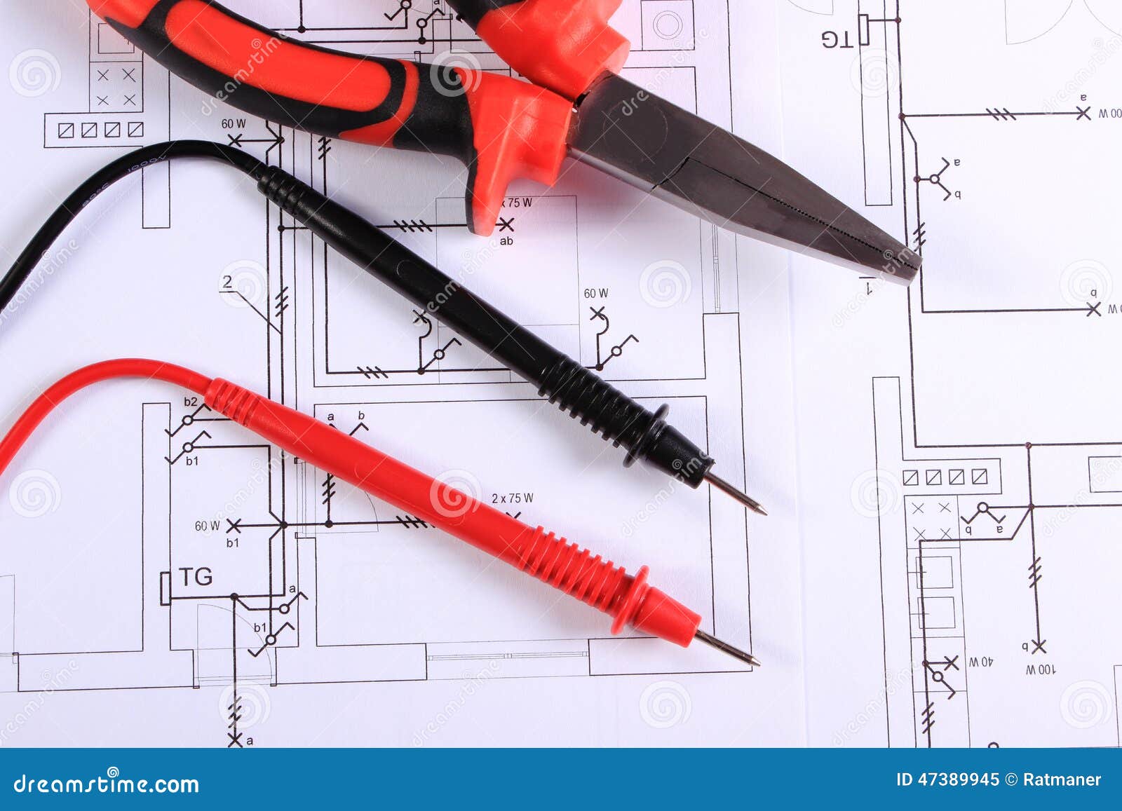Cables of Multimeter and Work Tool on Construction Drawing Stock Image ...