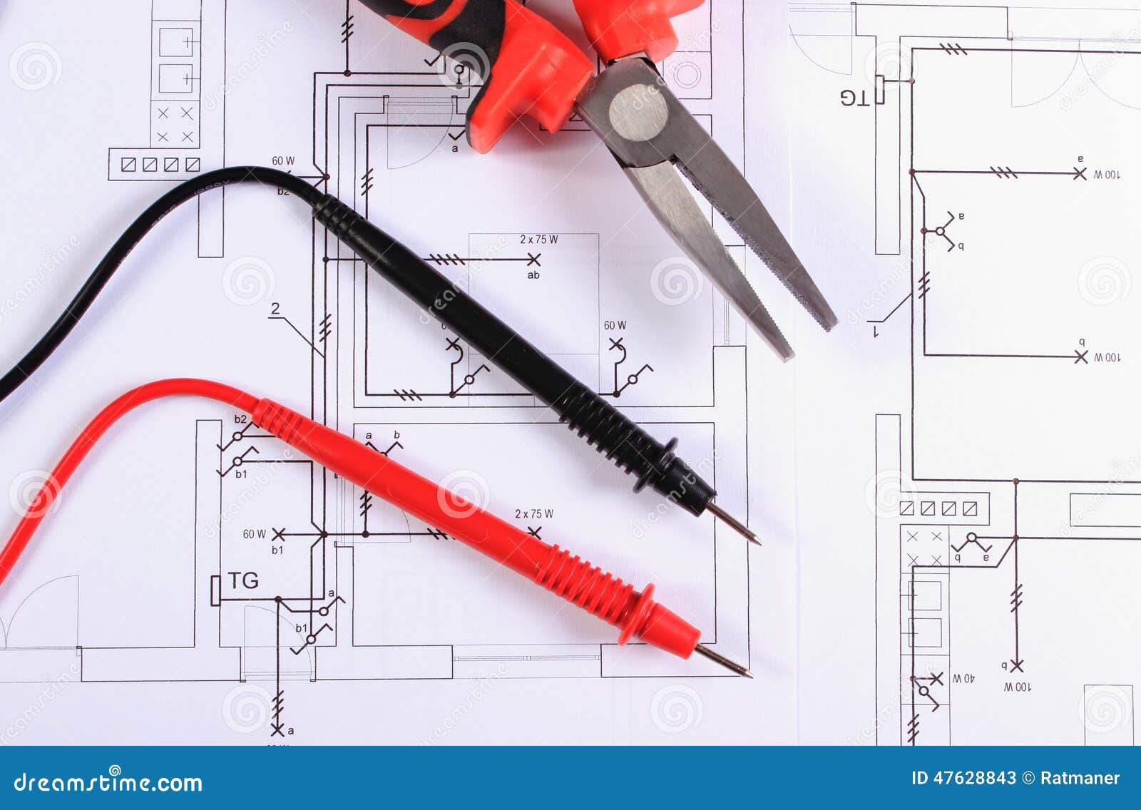 Cables of Multimeter and Work Tool on Construction Drawing Stock Image ...