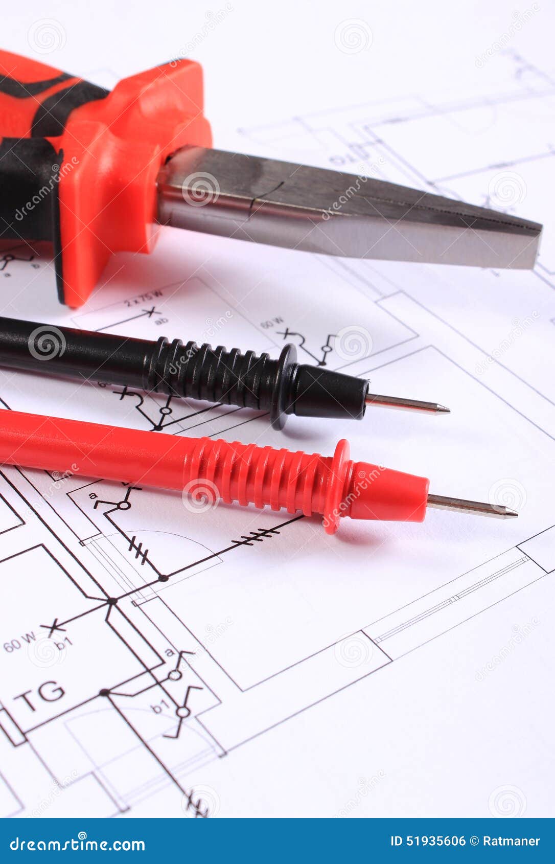 Cables of Multimeter and Work Tool on Construction Drawing Stock Photo ...