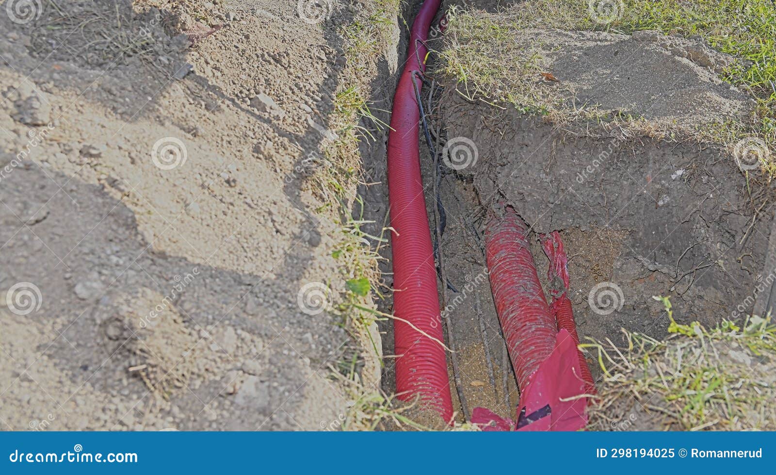 Cables in the Trench. High-voltage Cables in a Protective Covering in ...