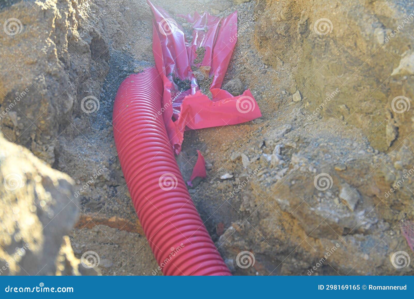 Cables in the Trench. High-voltage Cables in a Protective Covering in ...
