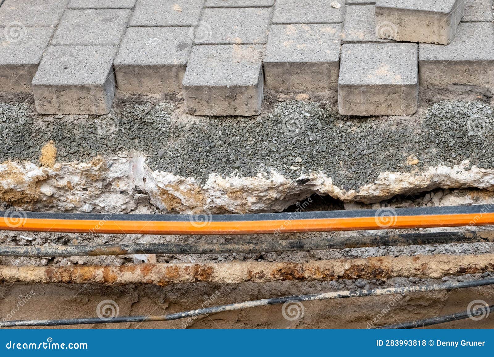 Cables Under Paving Stones during Construction Work Stock Photo - Image ...