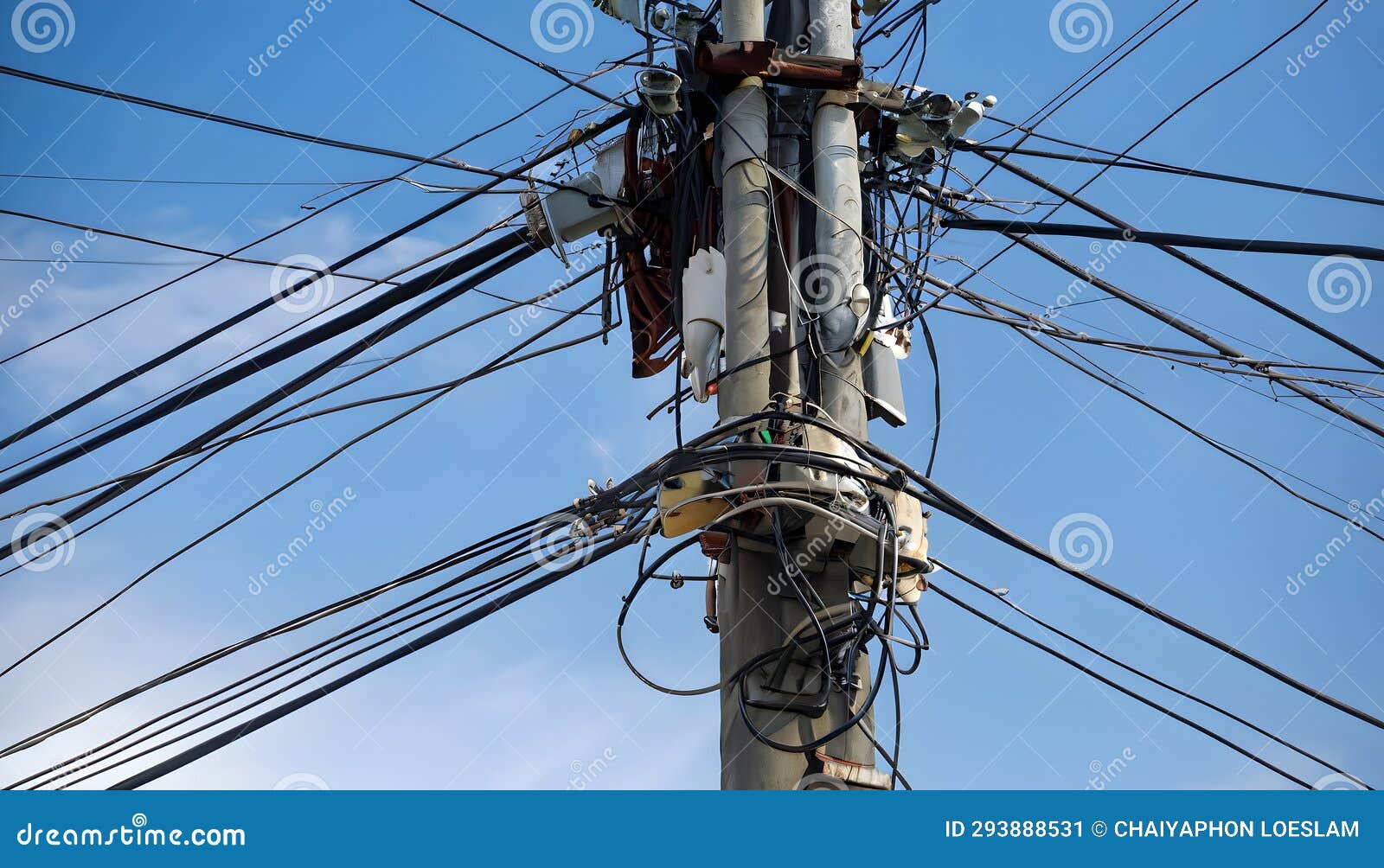 Cables and Wires on an Electric Pole Stock Image - Image of cables ...