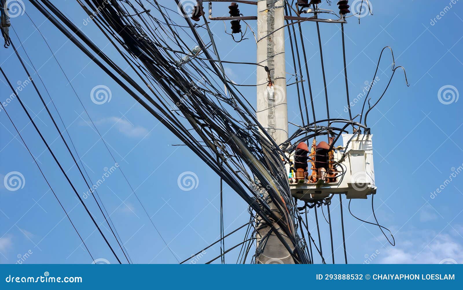 Cables and Wires on an Electric Pole Stock Photo - Image of blue ...