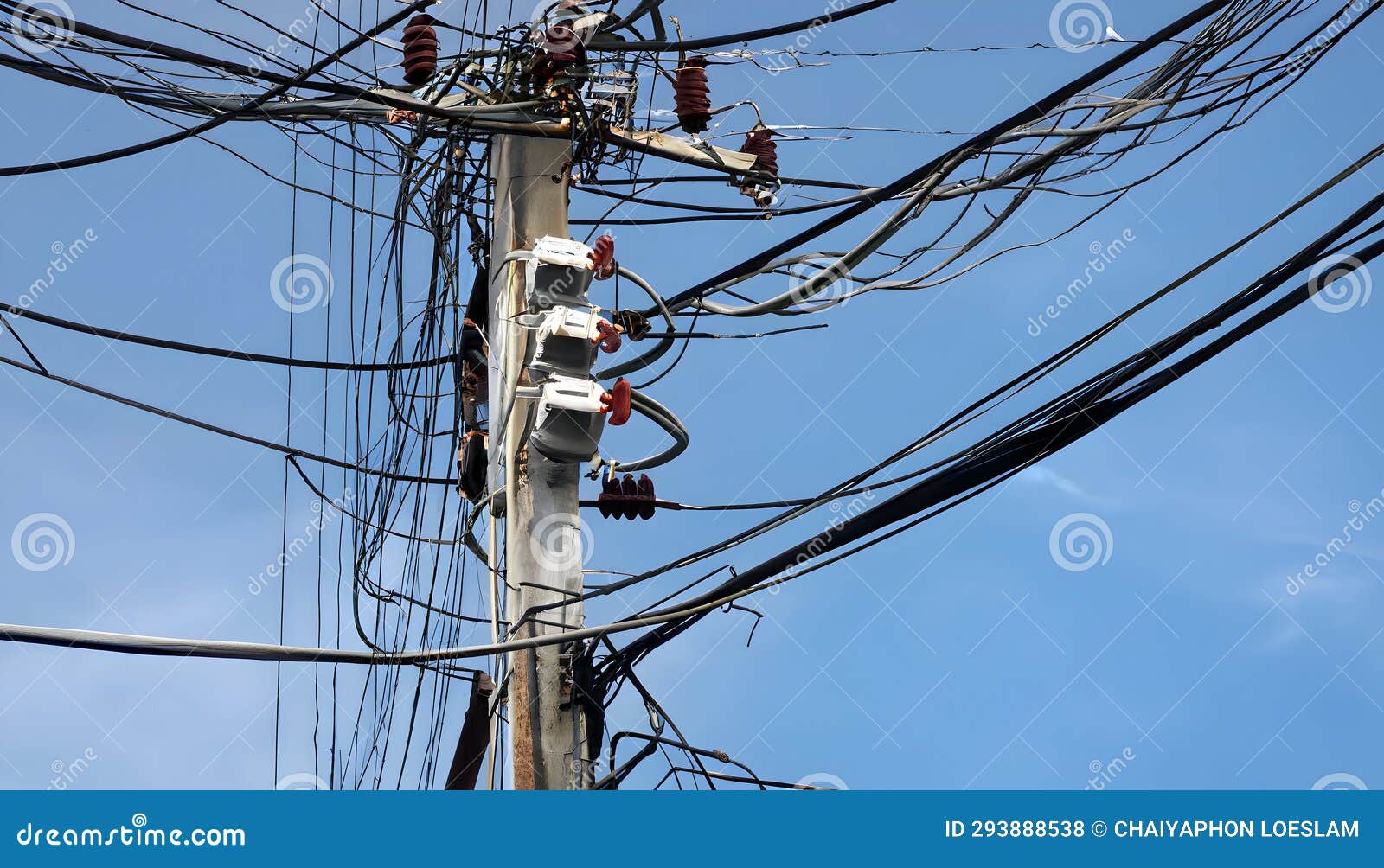Cables and Wires on an Electric Pole Stock Photo - Image of wire ...