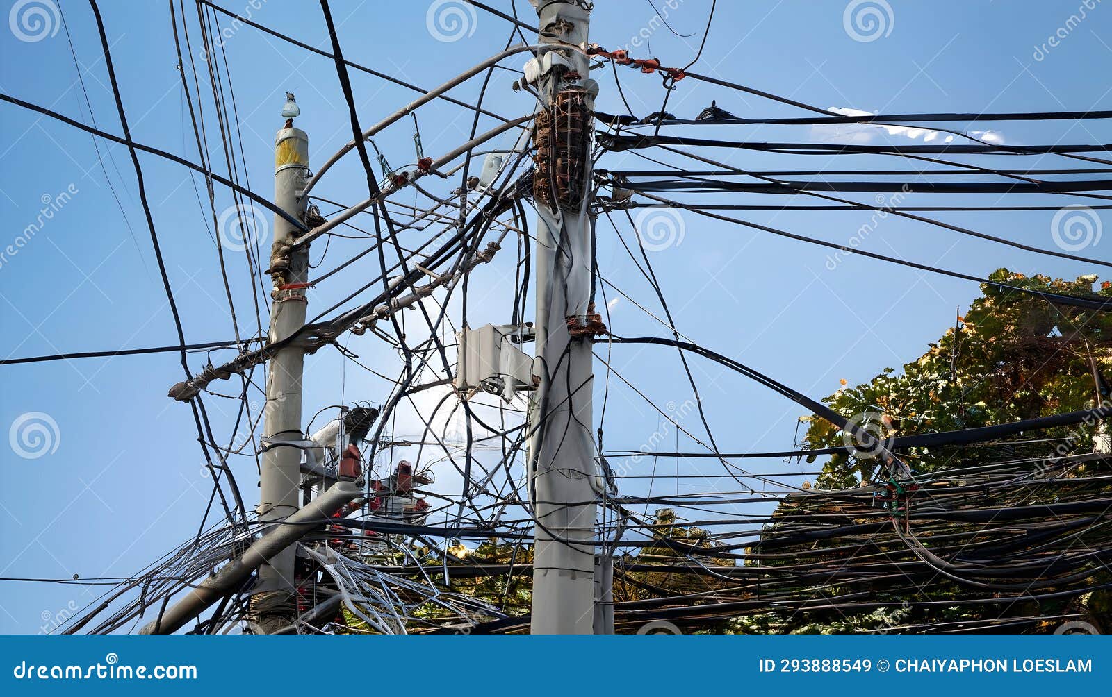 Cables and Wires on an Electric Pole Stock Image - Image of equipment ...