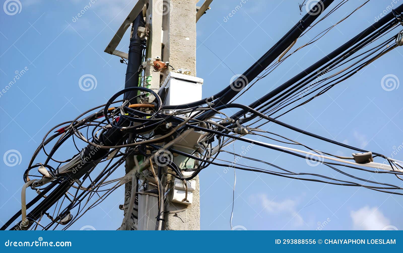 Cables and Wires on an Electric Pole Stock Photo - Image of power, blue ...