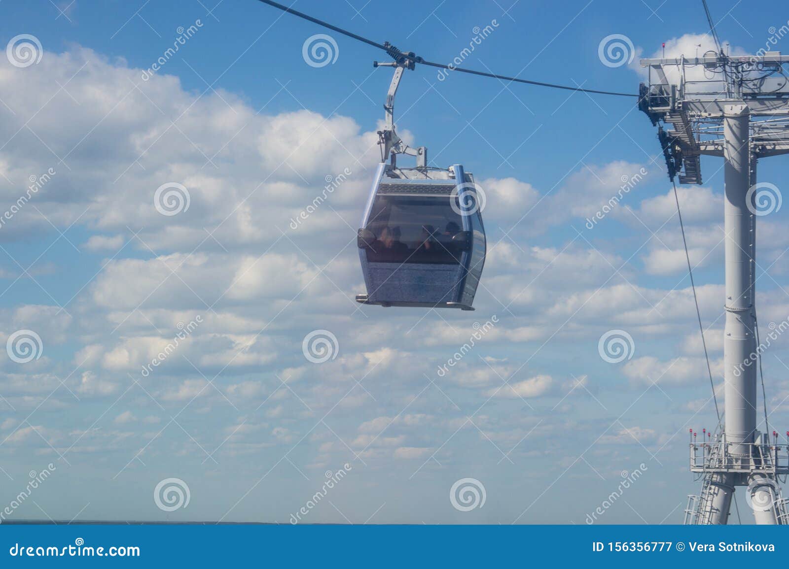 Cableway Cabin Against the Background of Clouds.unusual Type of ...