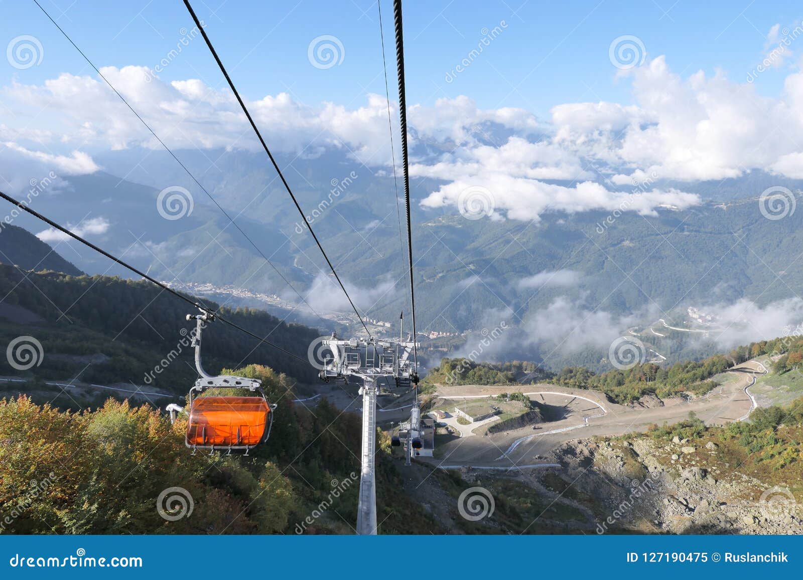 Cableway Cabin Above The Wooden Chalet In A Ski Resort Royalty-Free ...