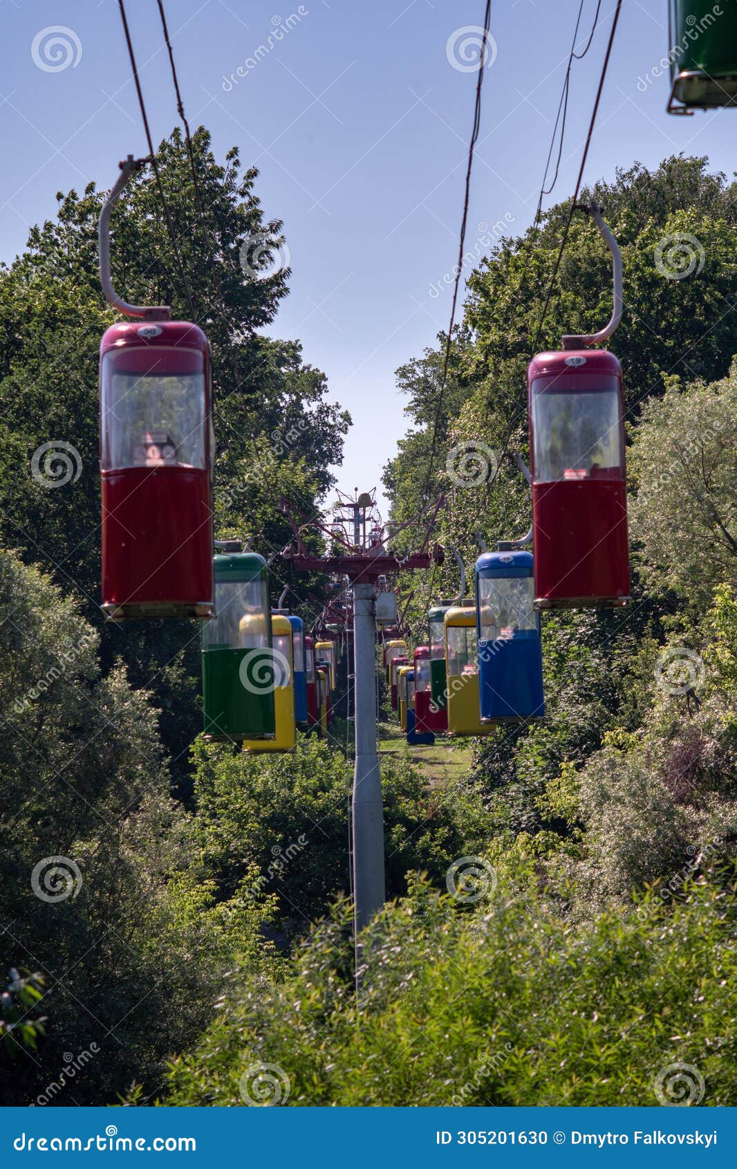 Cableway with Cable Car Cabins in the Park in a Sunny Summer Day Stock ...