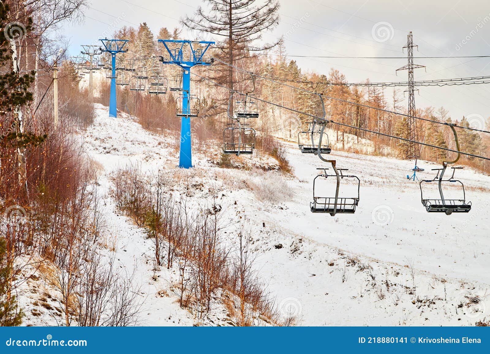 Cableway or Cablecar with Cabanas Goes Up in the Mountains in Winter ...