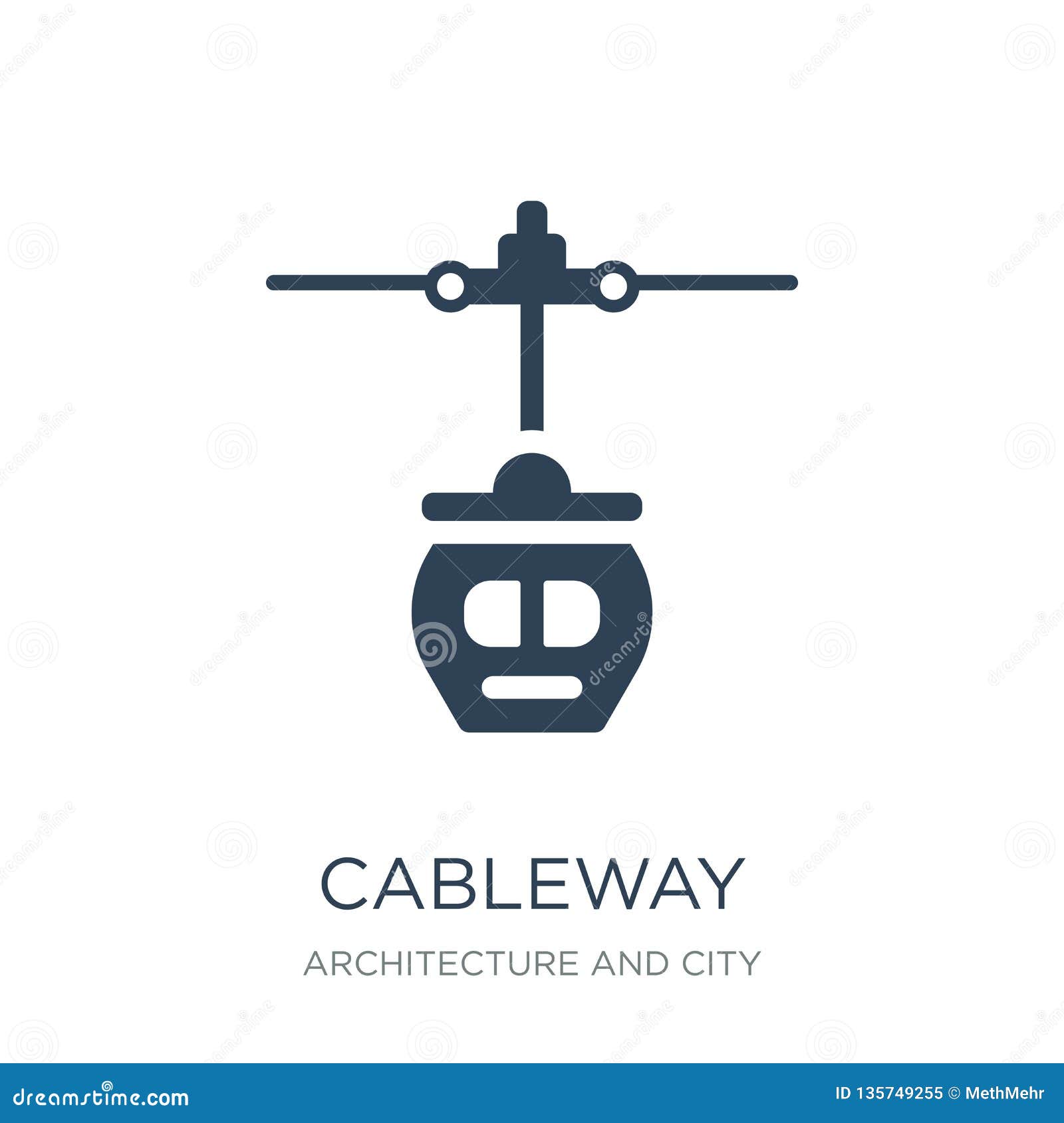 Cableway Icon in Trendy Design Style. Cableway Icon Isolated on White ...