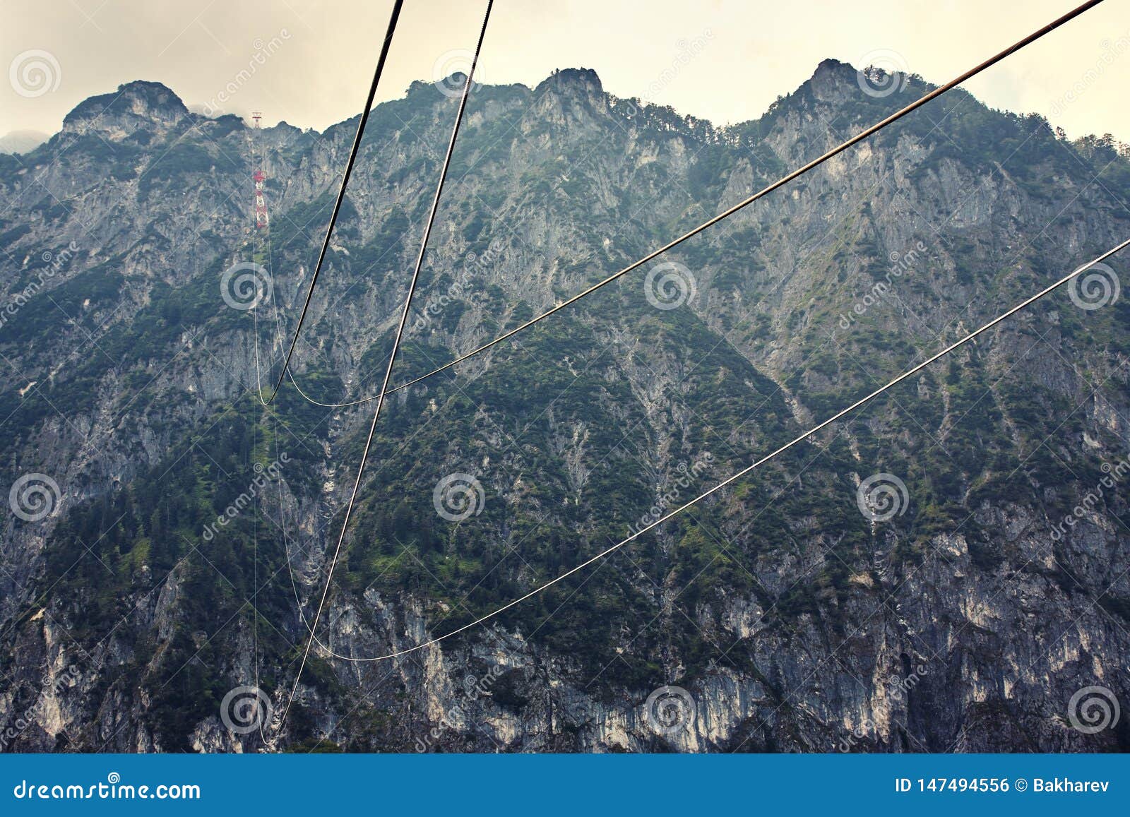 Cableway in the Mountains in Summer. Cables Lifting Up. Stock Photo ...