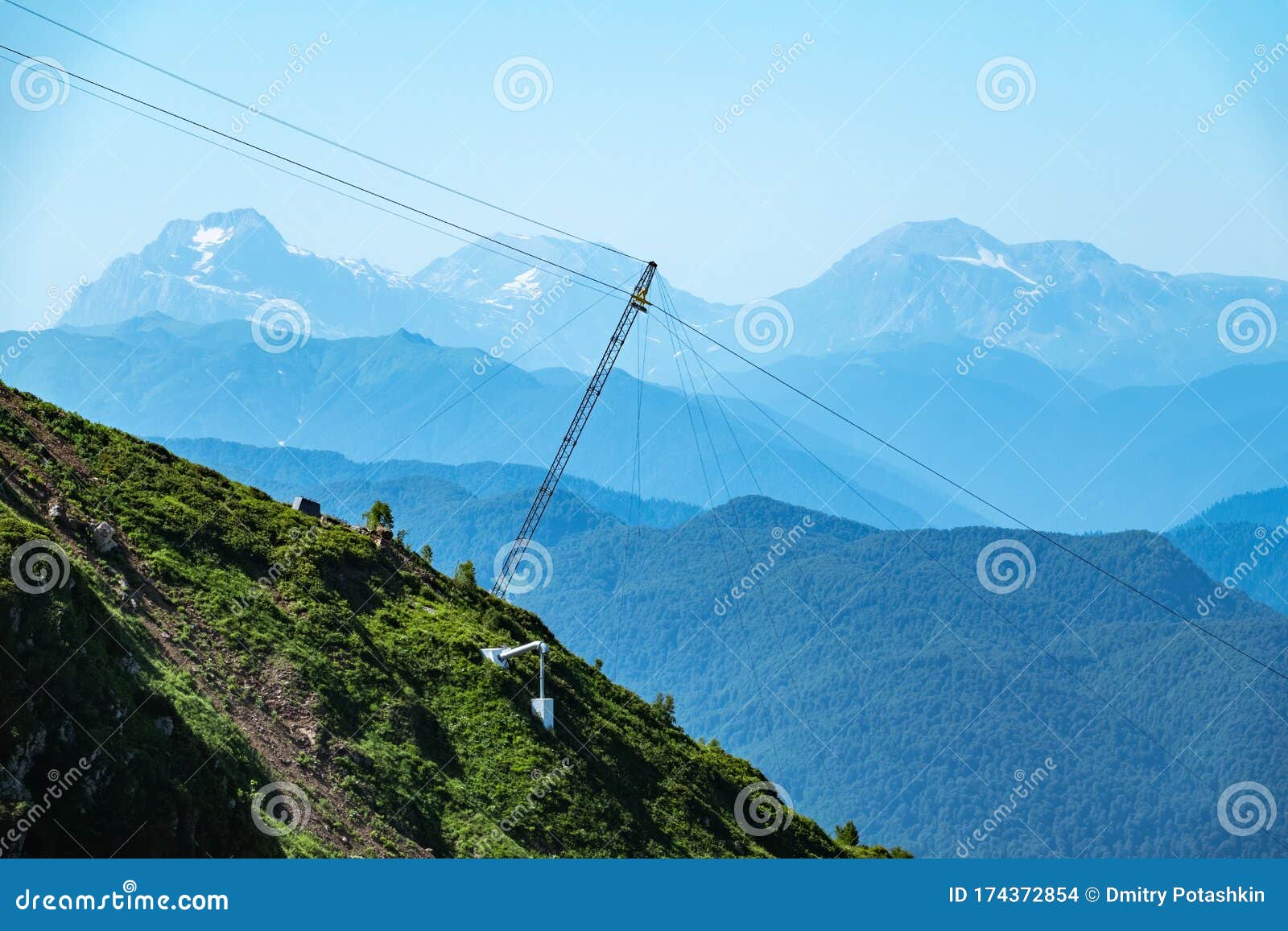 Cableway Pylon in the Mountains Stock Photo - Image of grass, mountain ...