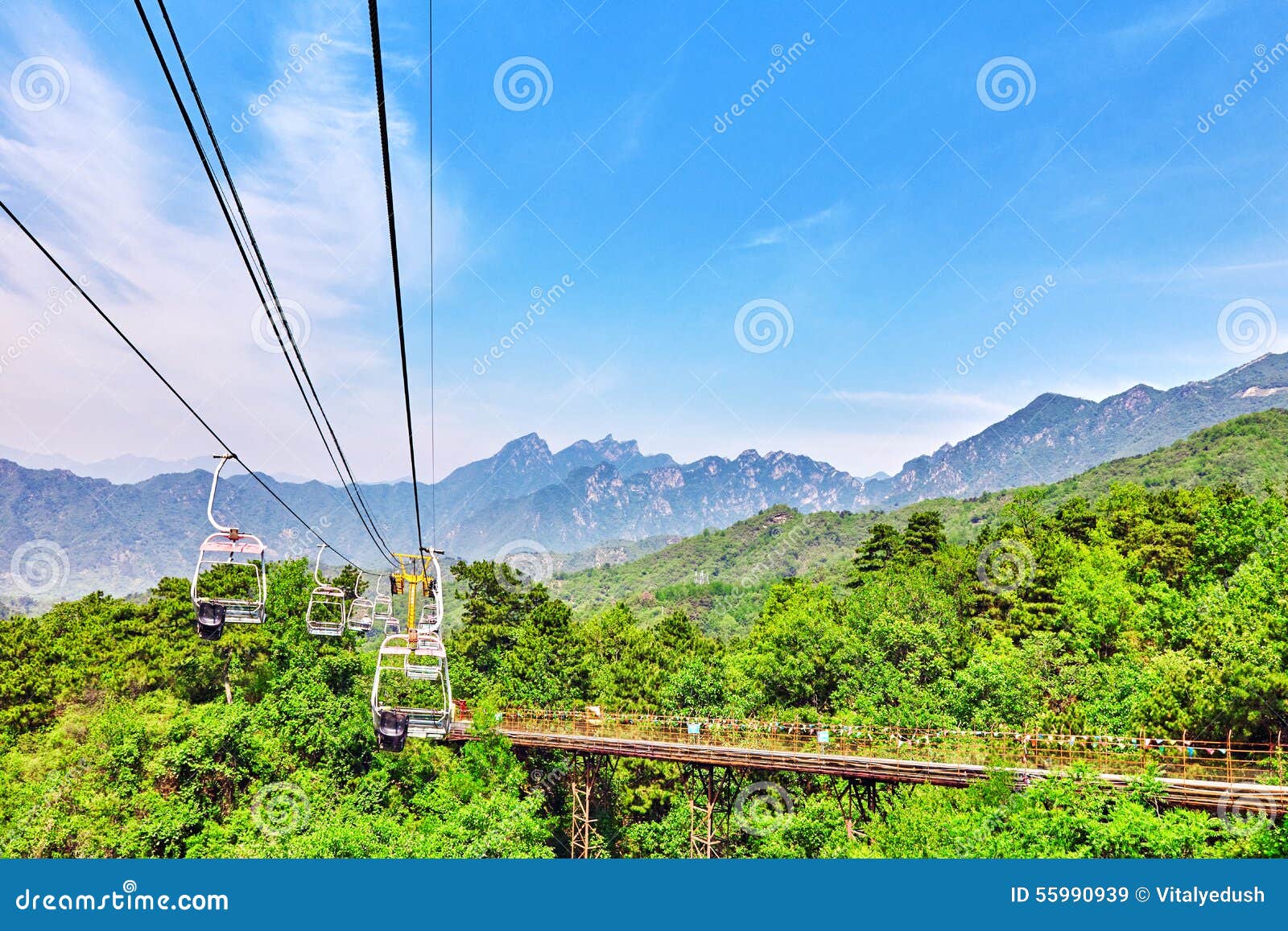 Cableway on the Rise on the Great Wall. Section Stock Image - Image of ...
