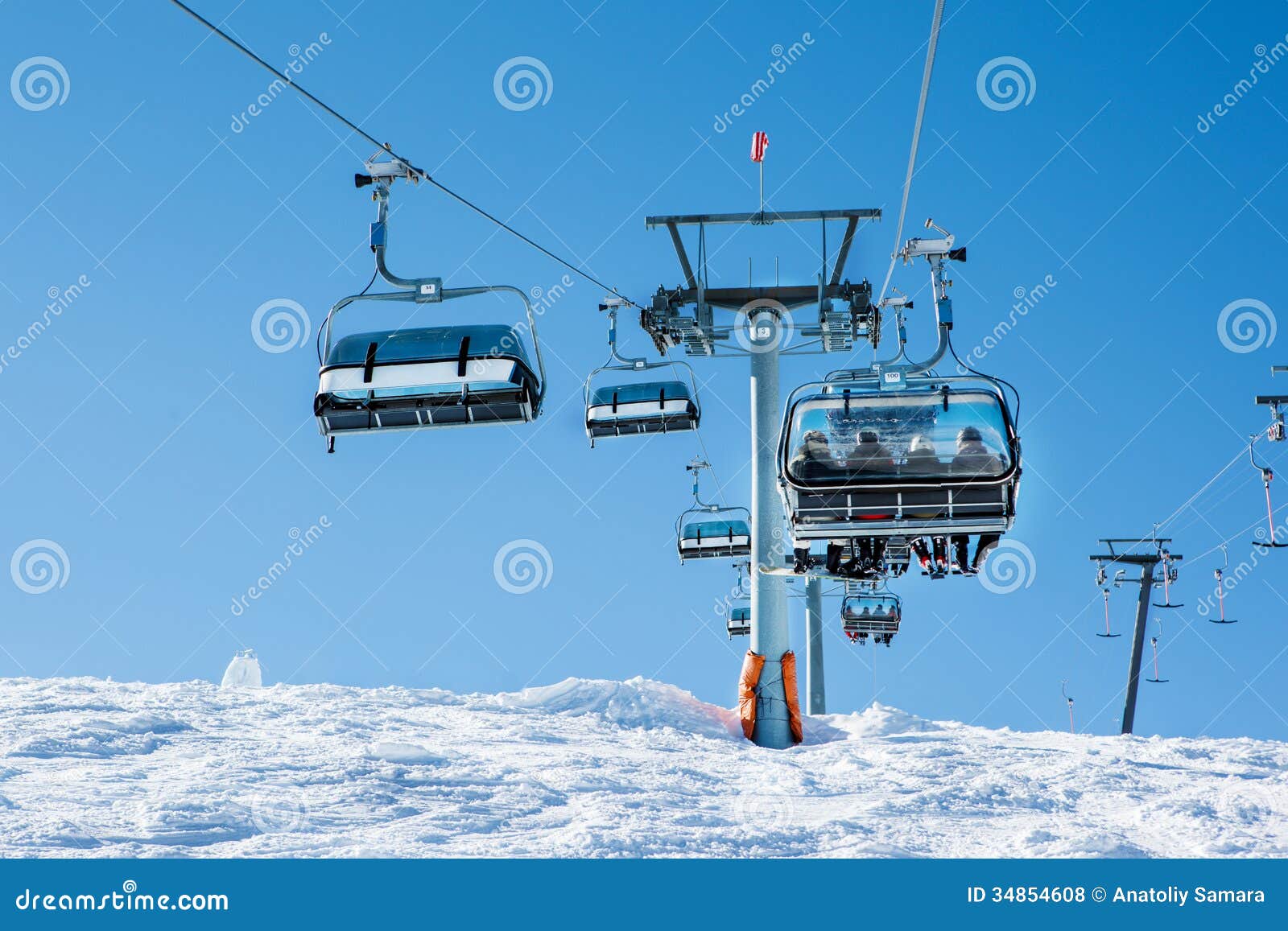 Cableway at the ski resort stock photo. Image of mountain - 34854608