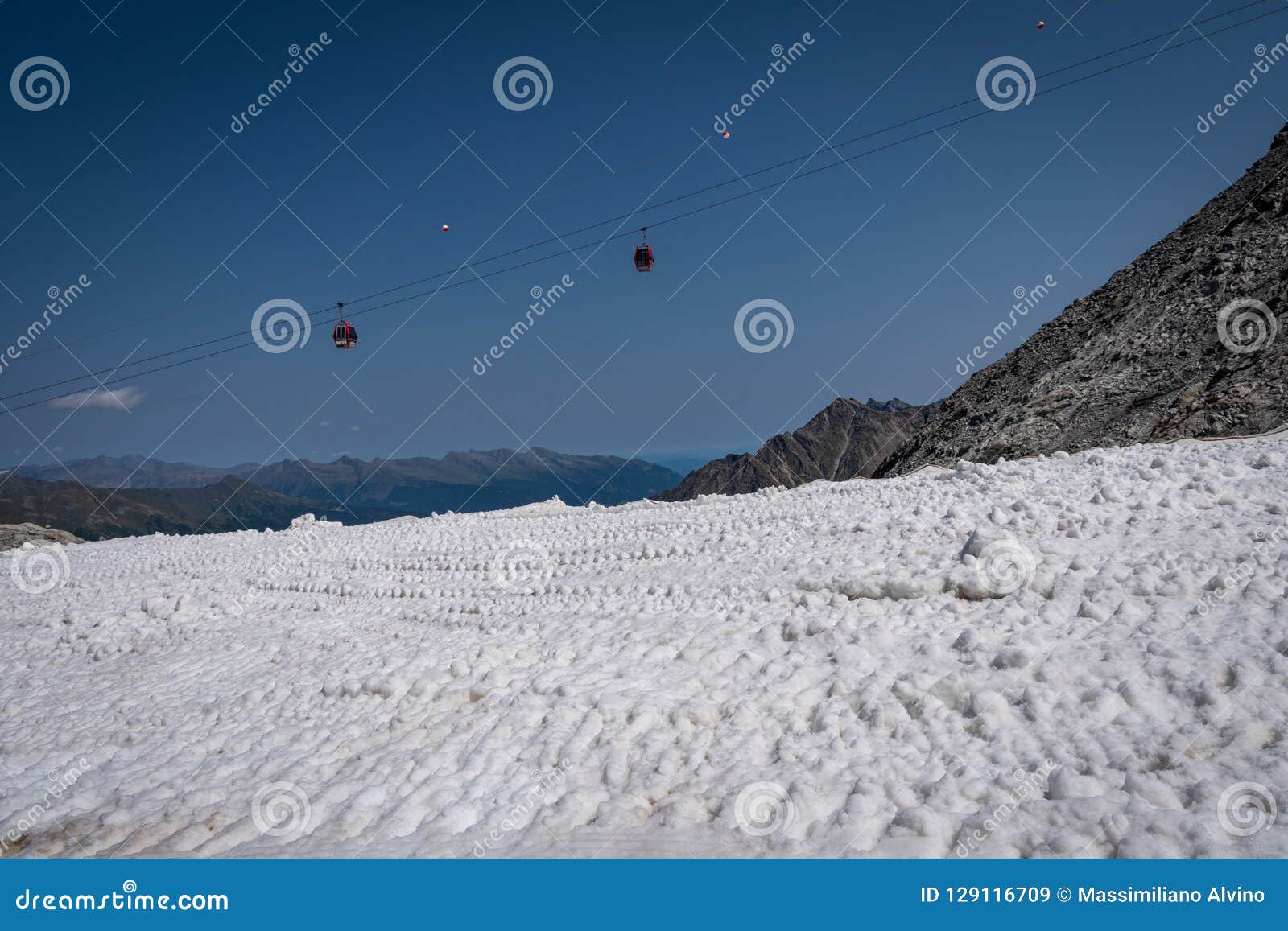 Cableway in Transit Over a Snow-covered Ski Slope Stock Image - Image ...