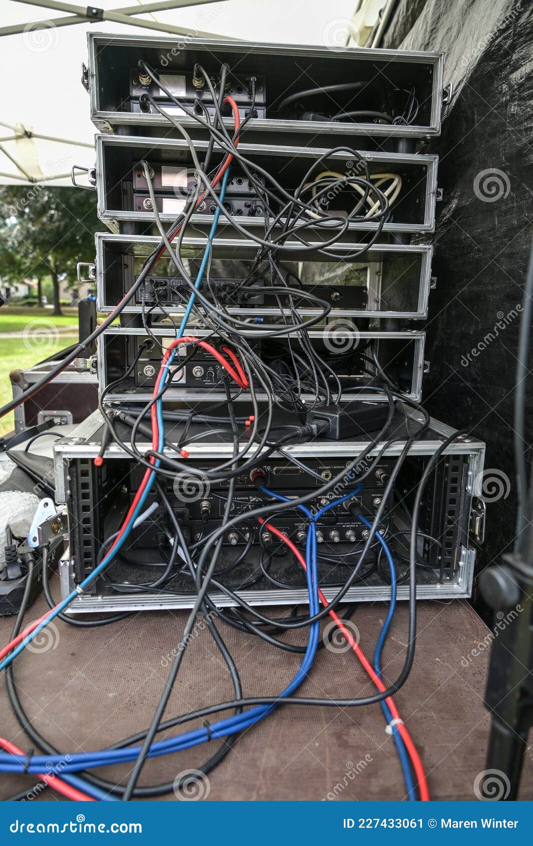 Cabling in Multiple Flight Case Racks with Amplifier, Effect Devices ...