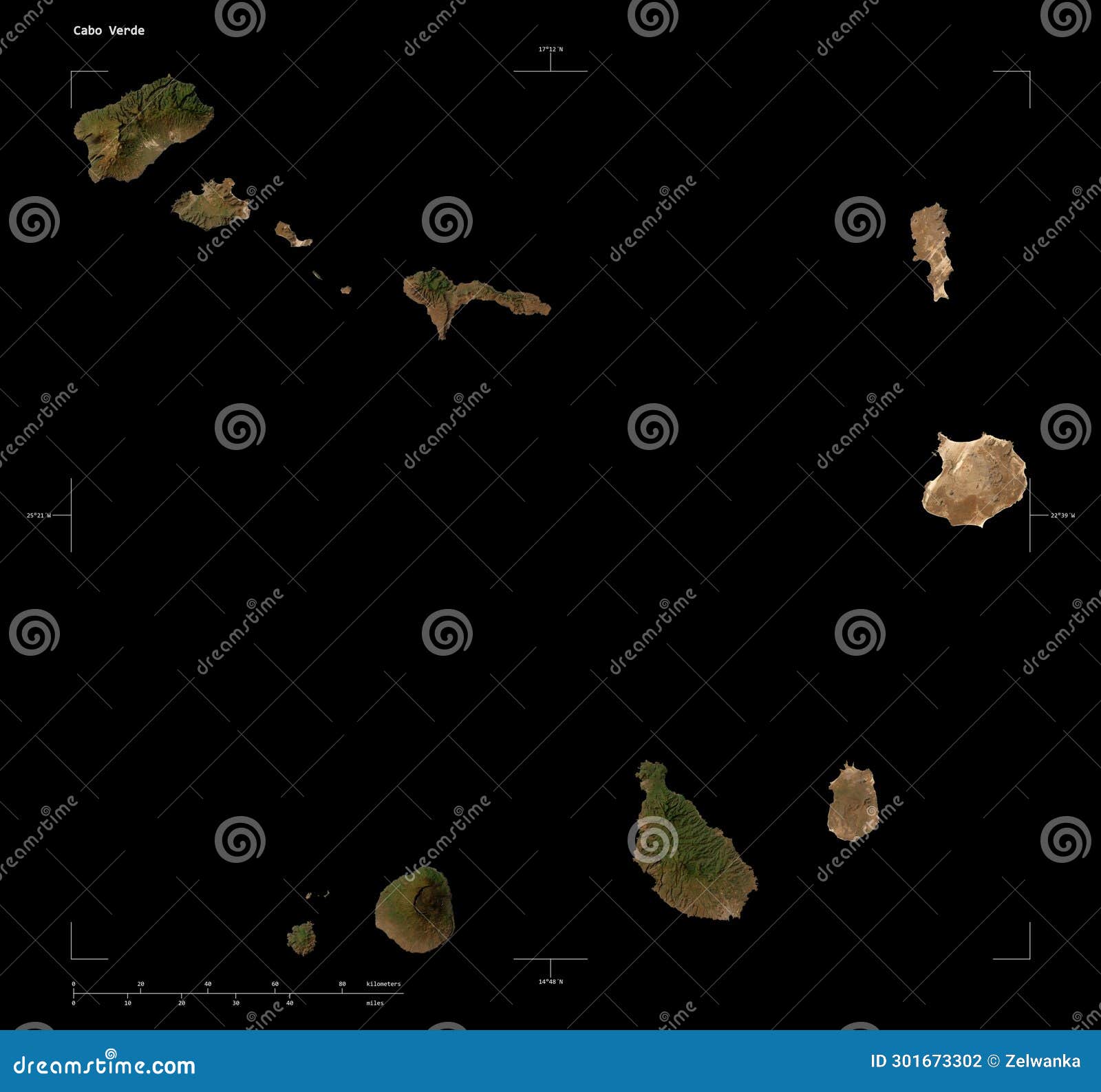 Cabo Verde Shape on Black. Low-res Satellite Stock Illustration ...