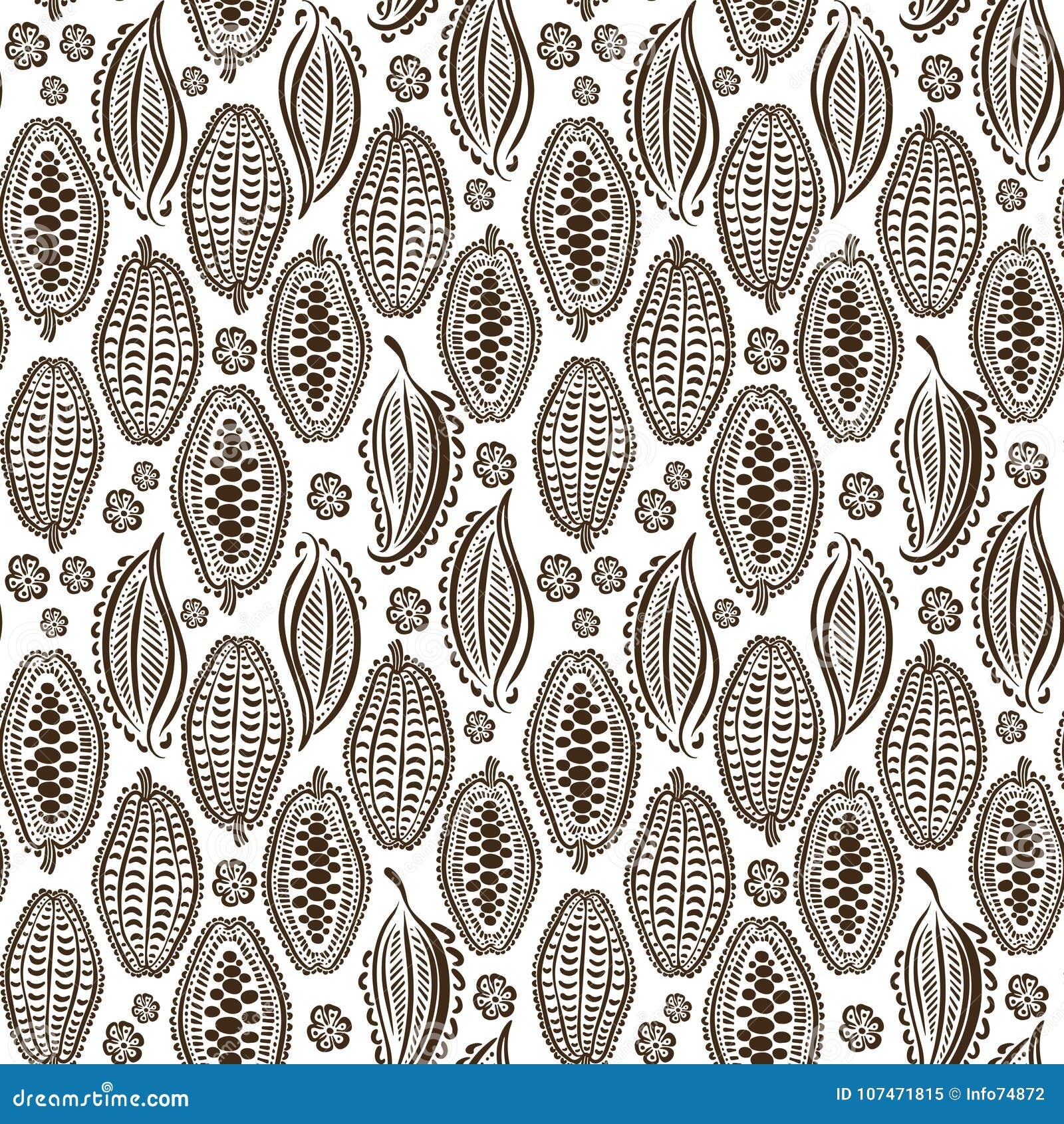 Cacao Beans Cocoa Beans Seamless Pattern. Cocoa Tree Illustration ...