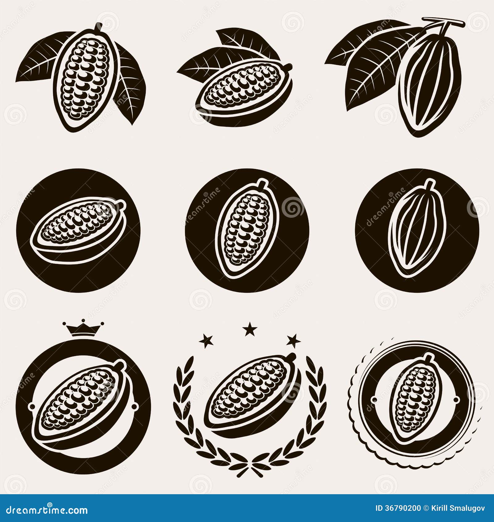 Cacao Beans Label and Icons Set. Vector Stock Illustration ...