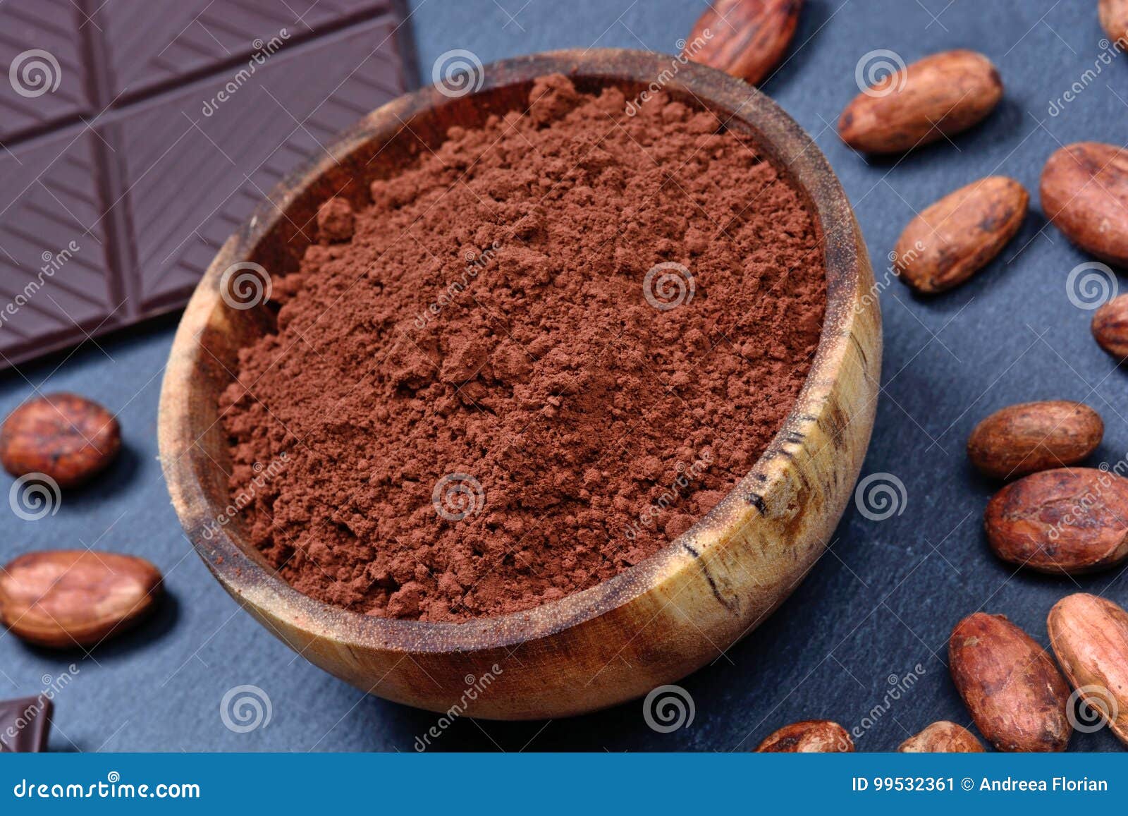Cacao Powder in a Bowl with Chocolate Stock Image - Image of powder ...