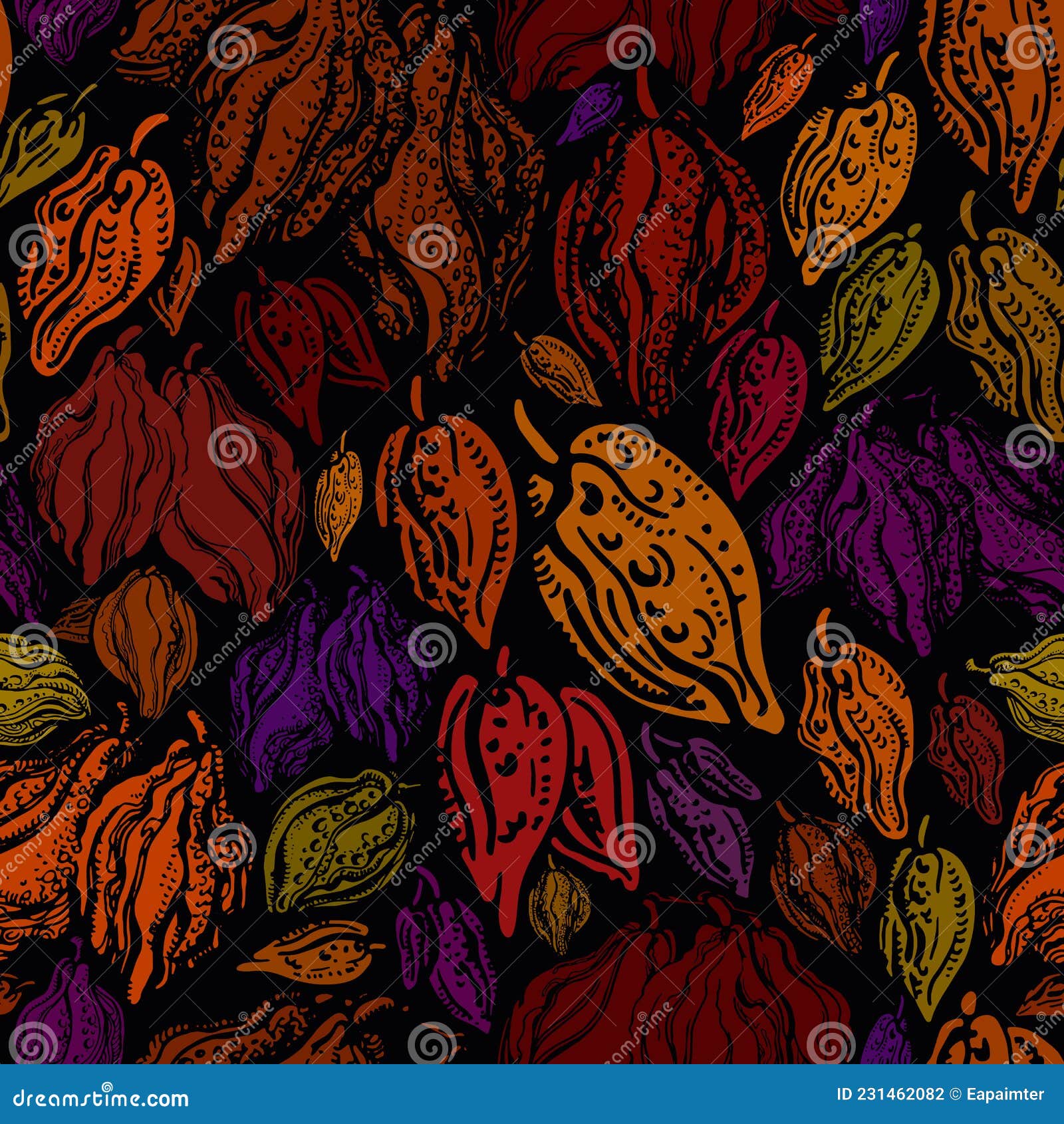 Cacao Abstract Seamless Pattern. Art Line Border Cartoon Vector ...