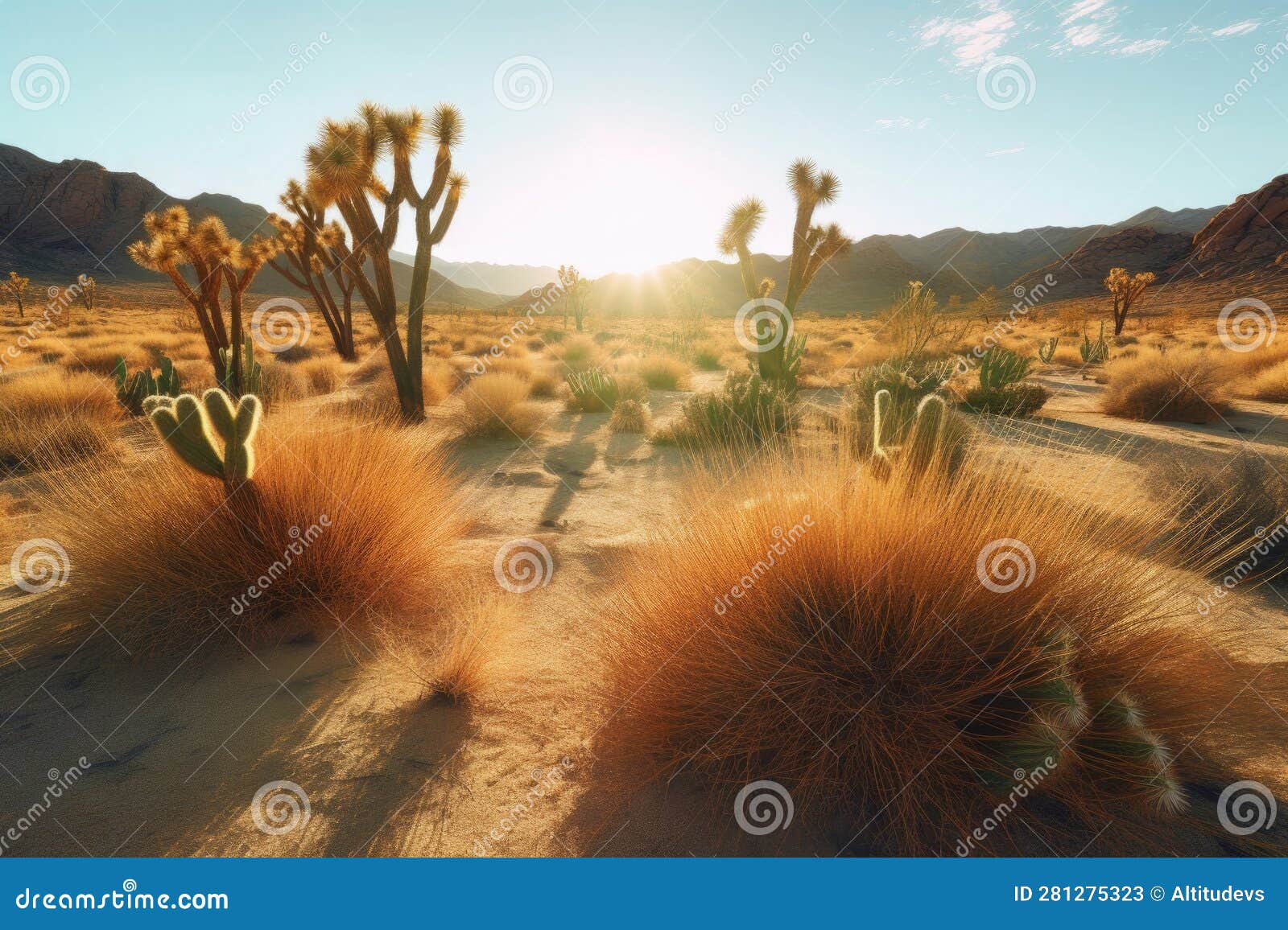 Cacti Casting Long Shadows during Golden Hour Desert Light Stock ...