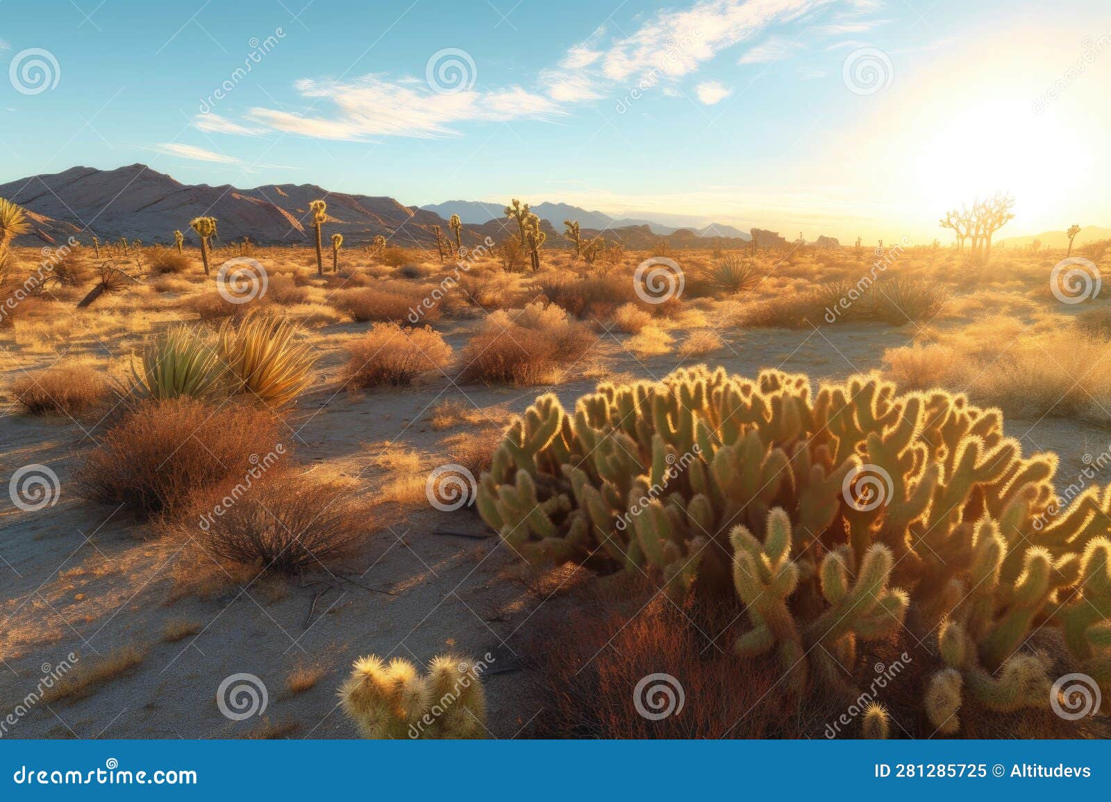 Cacti Casting Long Shadows during Golden Hour Desert Light Stock ...