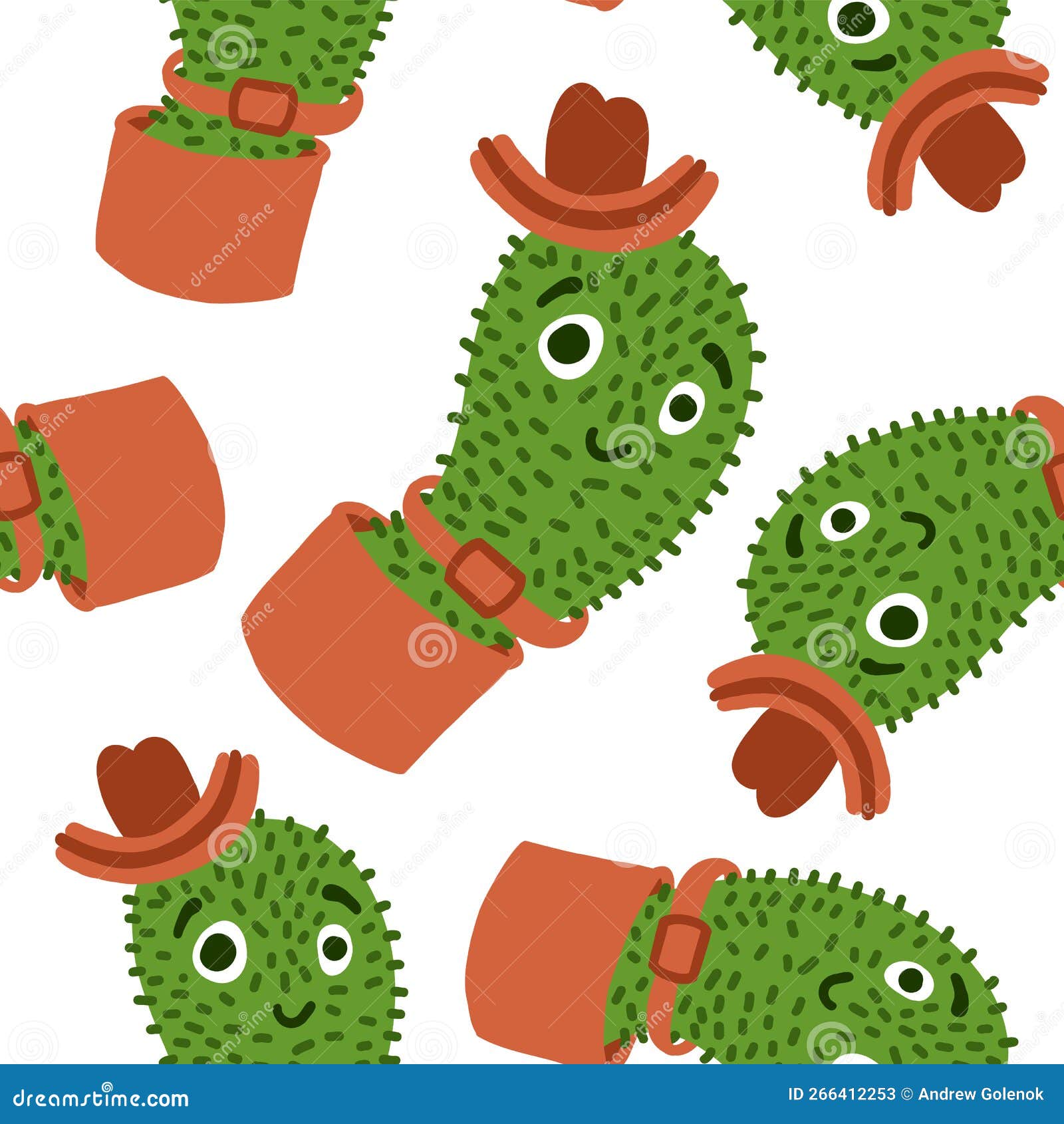 Cacti Character in Hat Pattern in Cartoon Style Stock Vector ...