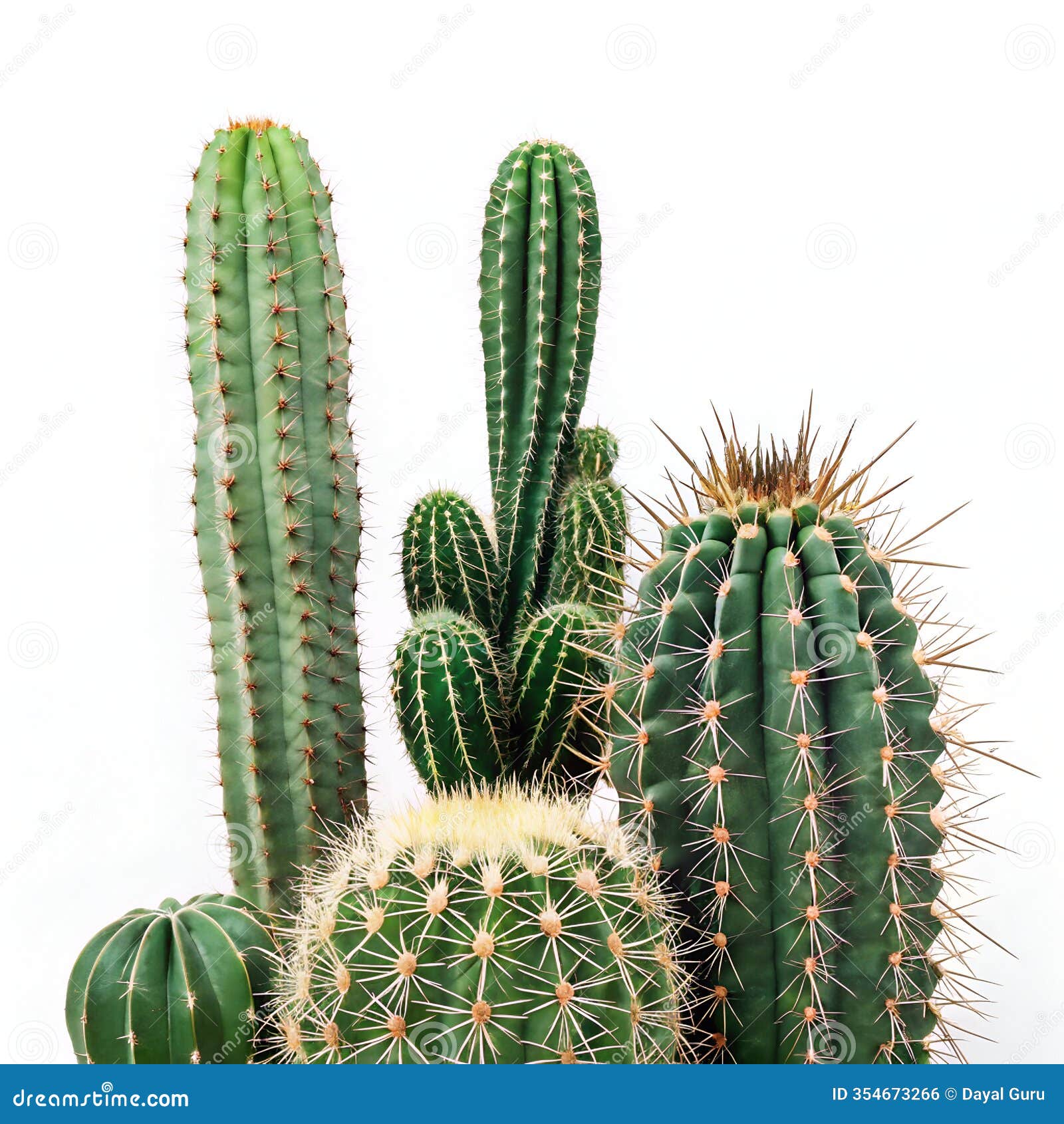 Cacti Cluster Isolated on White Background Stock Illustration ...