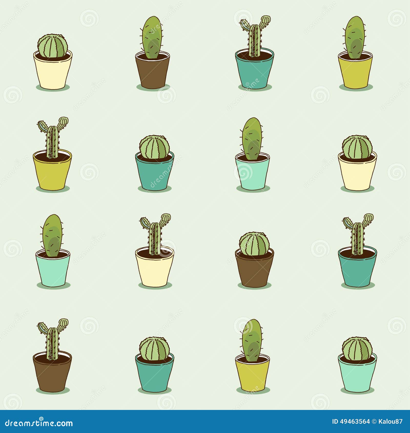Cacti Hand Drawn Seamless Repeat Pattern Stock Vector - Illustration of ...
