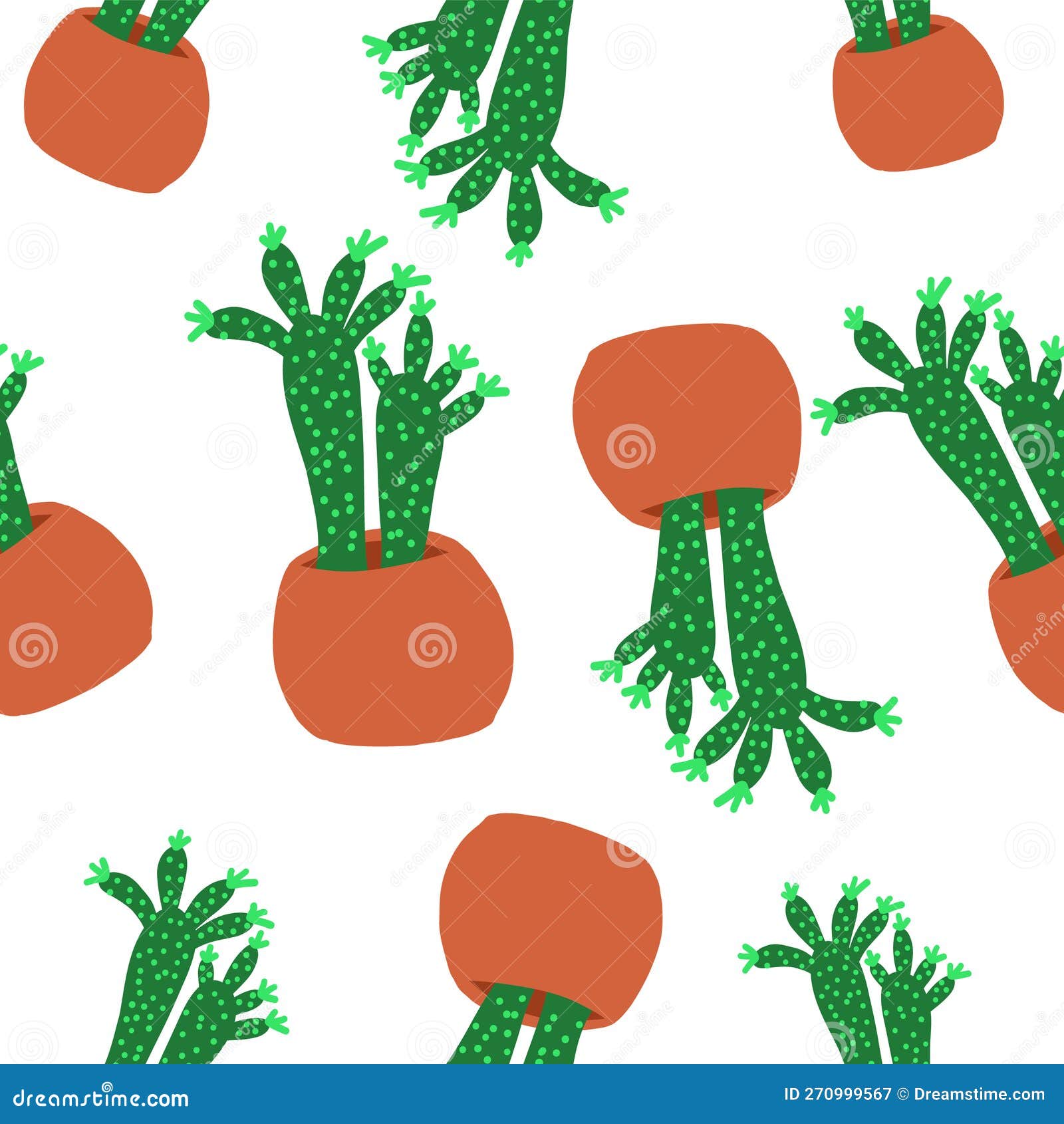 Cacti Pattern in Cartoon Style Stock Vector - Illustration of succulent ...