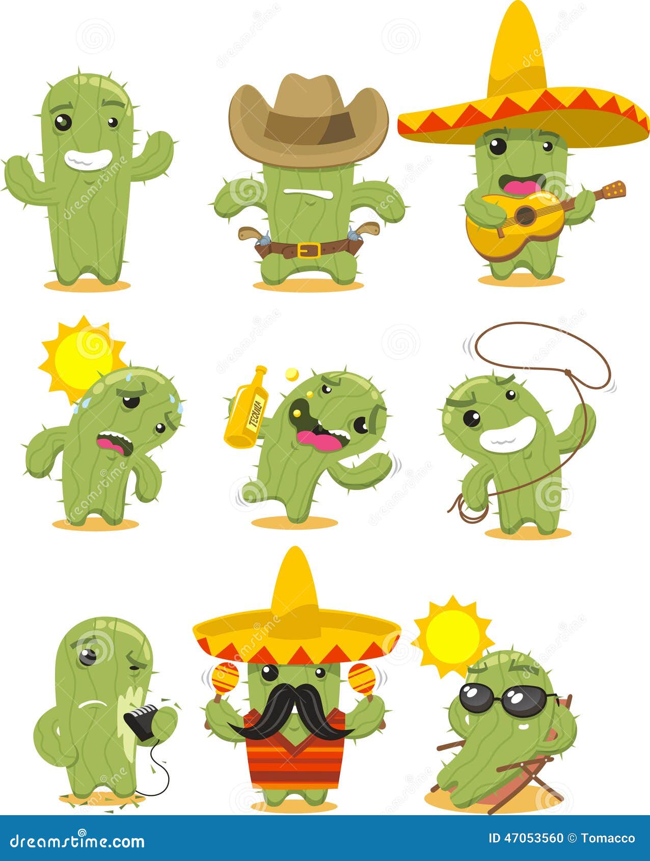 Cactus cartoon action set stock illustration. Illustration of cartoons ...