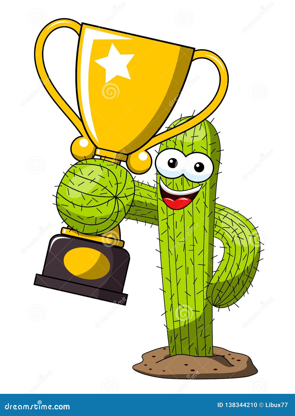 Cactus Cartoon Funny Character Vector Winner Cup Trophy Isolated Stock ...