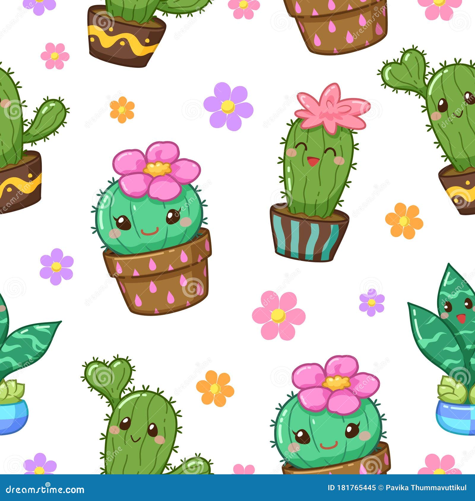 Cactus Cartoon Seamless Pattern Vector Stock Vector - Illustration of ...